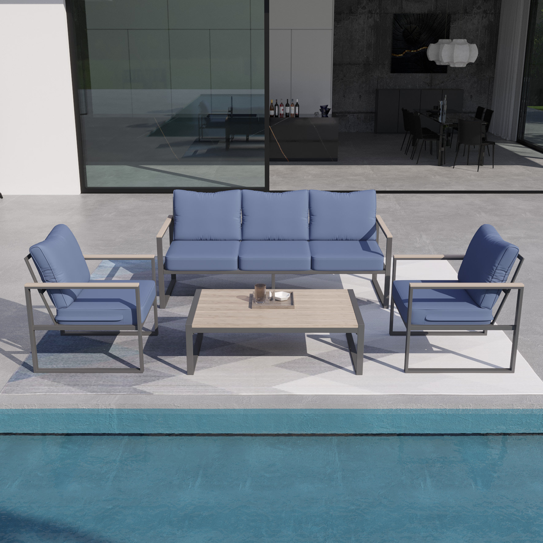 Ebern Designs Outdoor Patio Furniture Set,4 Pieces Modern Aluminum ...