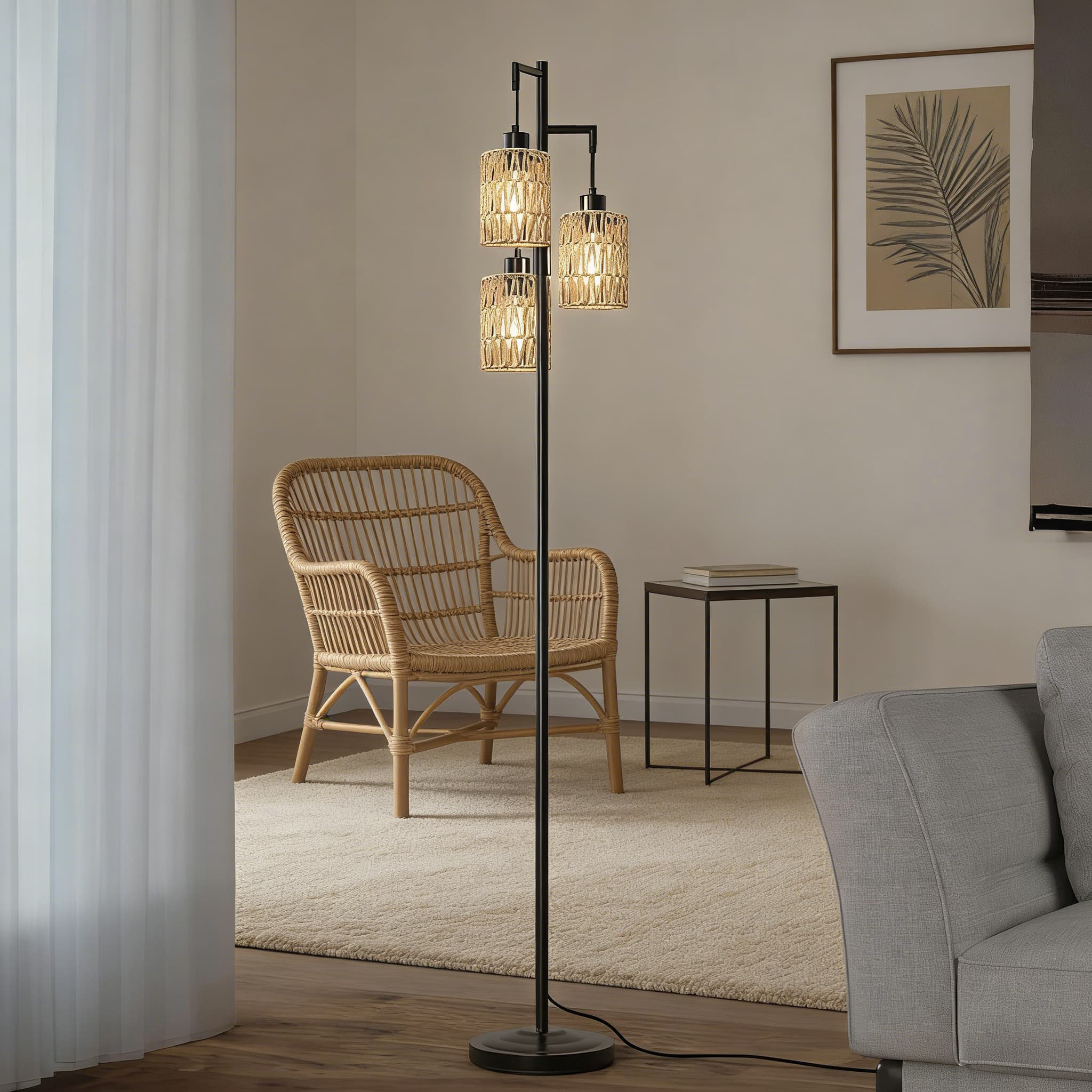 Latitude Run® 68" Dimmable Tree Floor Lamp With 3 LED Bulbs, Boho ...