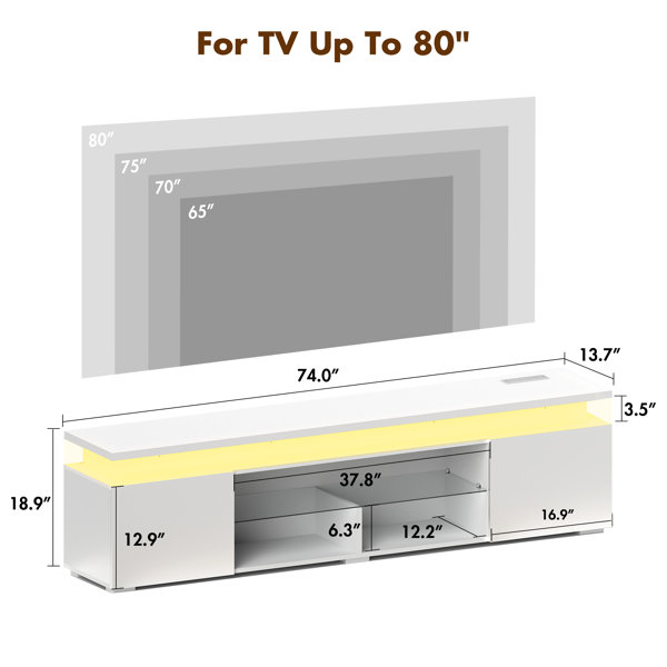 Wrought Studio™ Modern TV Stand with RGB LED Lights for TVs up to 75 80 ...