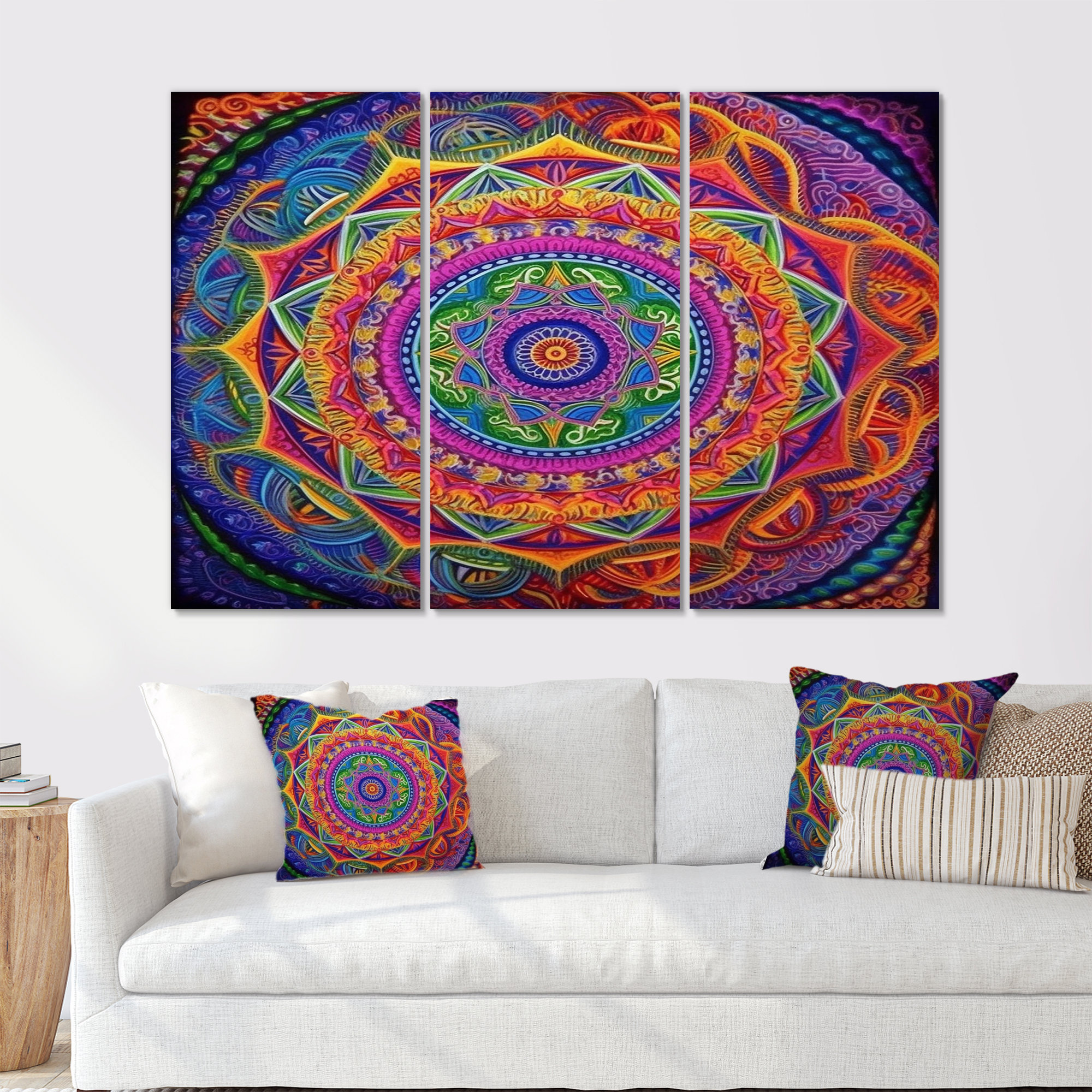 Design Art Red Purple Green Divine Mandala - Boho Mandala Wall Art ...