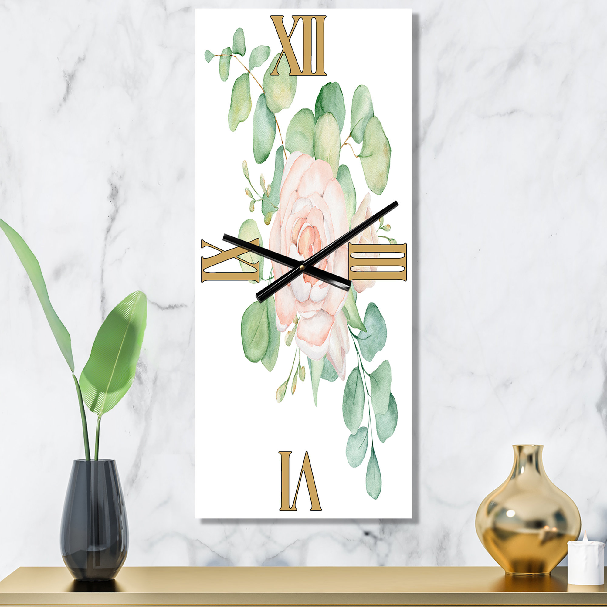 East Urban Home Pink Roses Flowers and Eucalyptus Leaves Bouquet ...