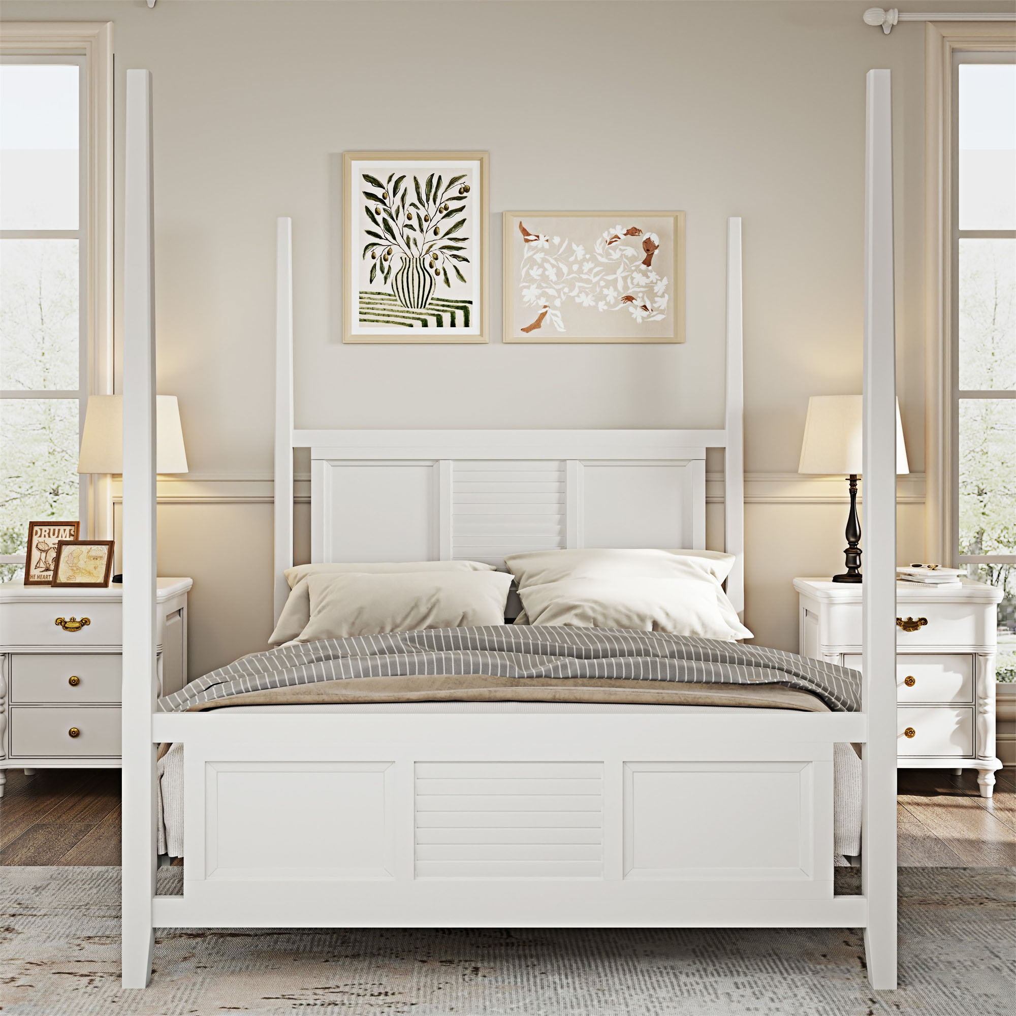 Red Barrel Studio Modern Four Poster Bed with Horizontal Grille Design ...