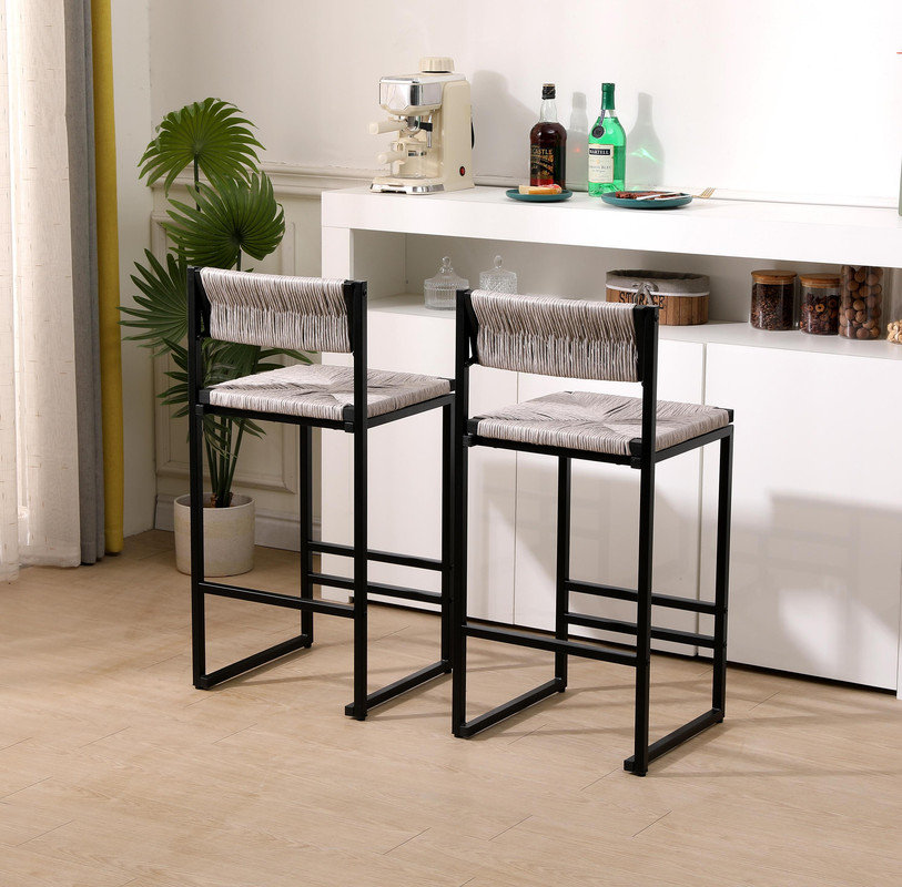 Bay Isle Home™ Gray Set of 2 Hand Weave Bar Stools with Back Counter ...