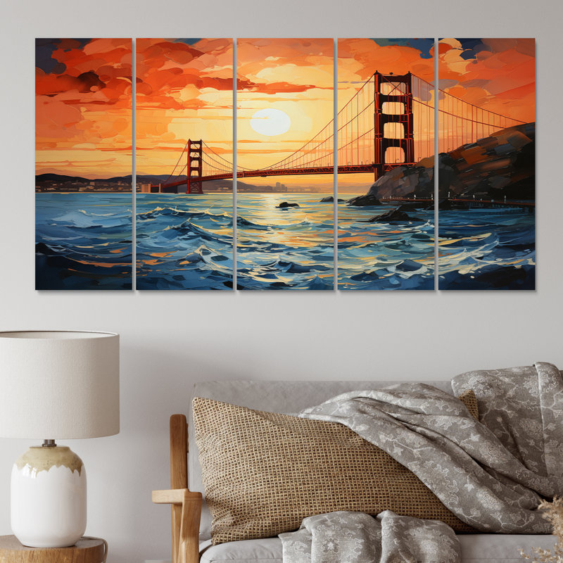 Dovecove Orange Bridge Golden Gateway II - Bridges Metal Wall Art Set ...