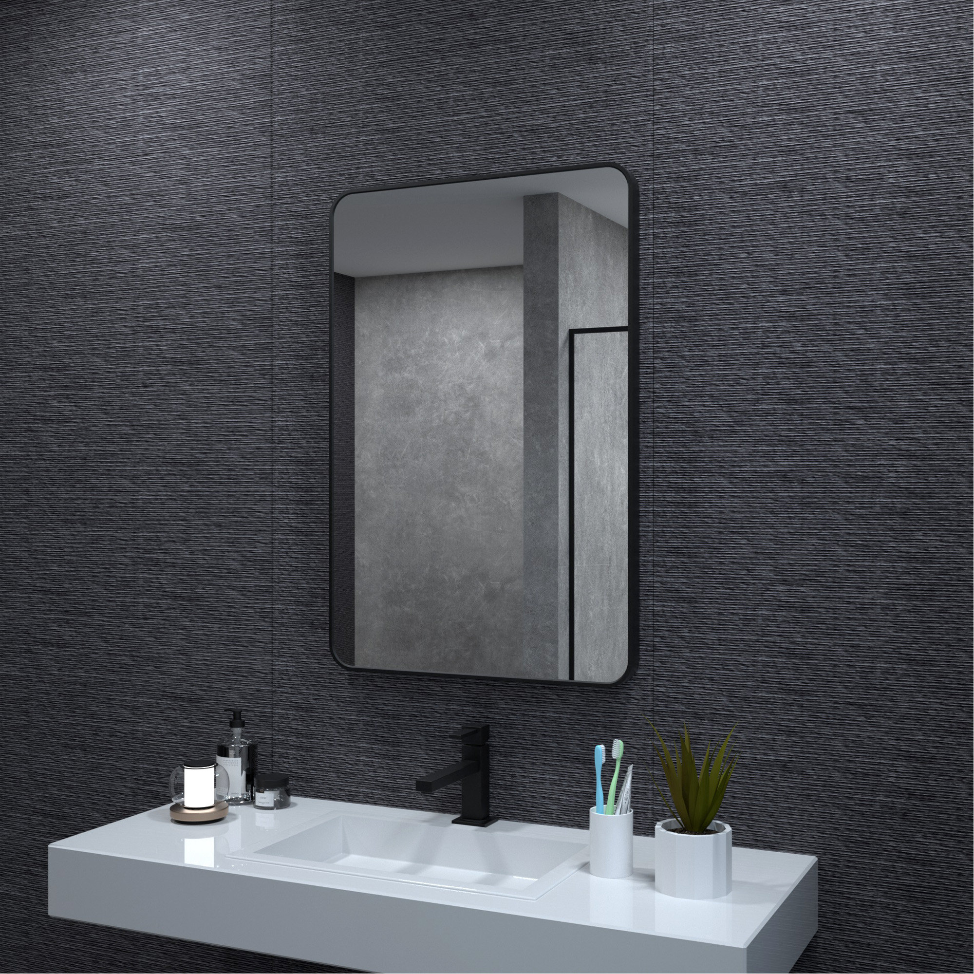 Ebern Designs Aluminum Framed Rounded Rectangle Bathroom Wall Mirror ...