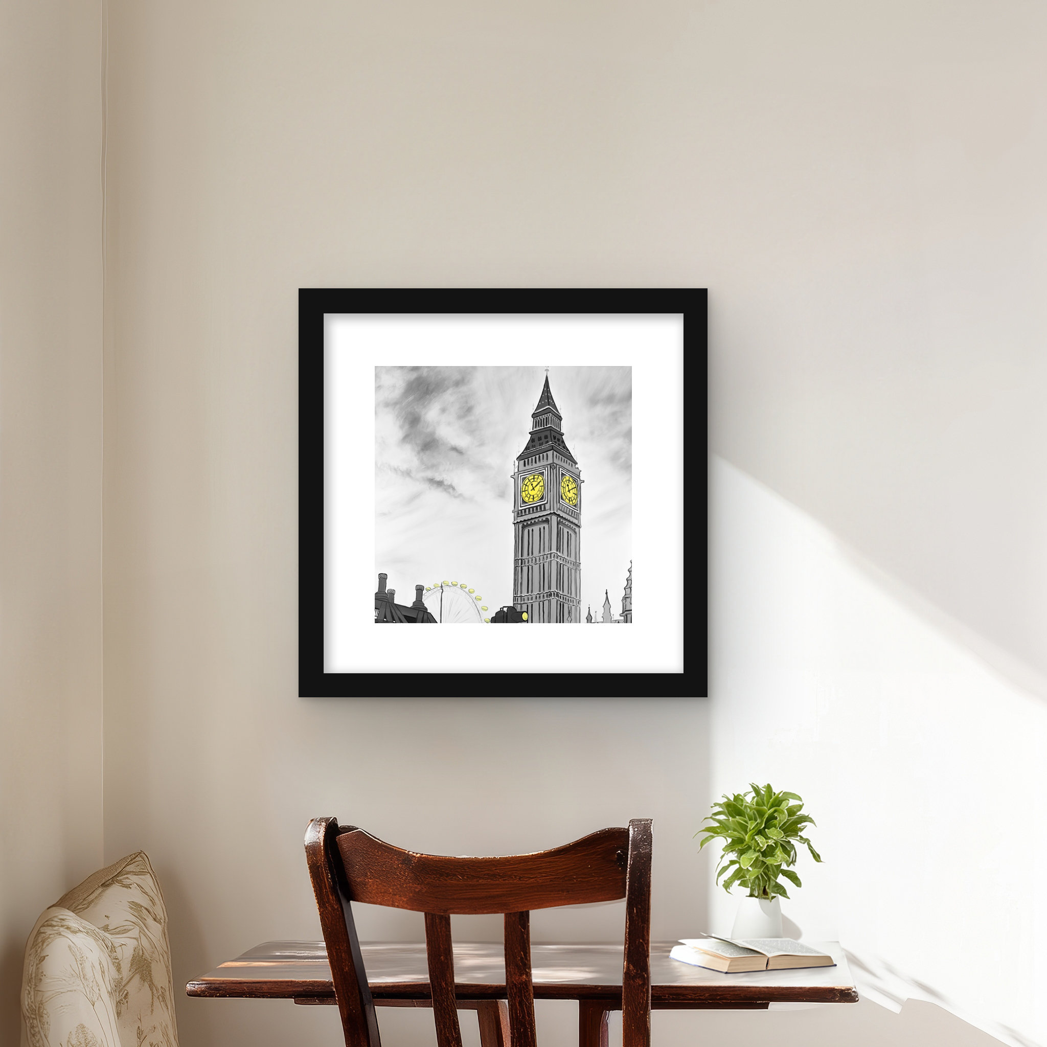 Lark Manor™ Outline of Big Ben in London - Gray Framed Matted Print ...