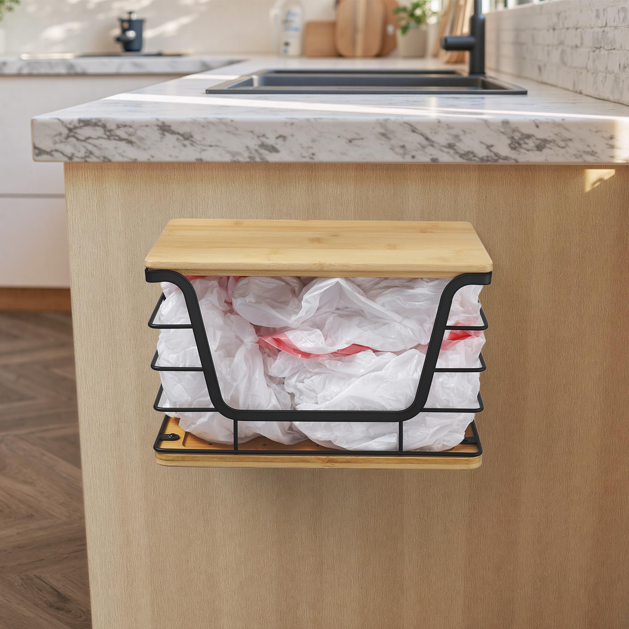 17 Stories Extra Large Trash Bag Dispenser With Bamboo Top, Stainless ...