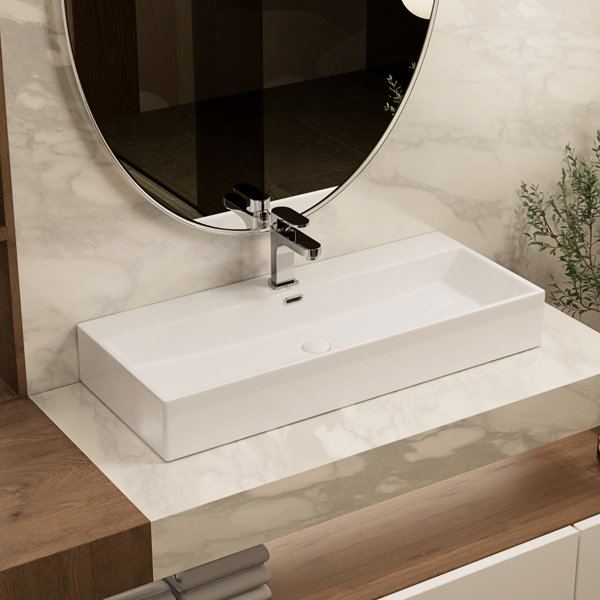 Los Flexi 39" x 16" Bathroom Trough Sink, Above-Counter and Wall-Mount ...