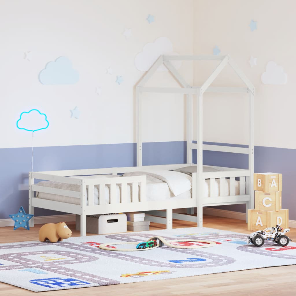 Harriet Bee Bed Frame With Roof White 90X200 Cm Solid Wood Pine ...