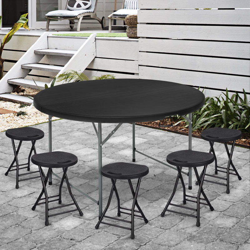 MoNiBloom Round Foldable Plastic Table Collapsible Circular Steel Frame ...