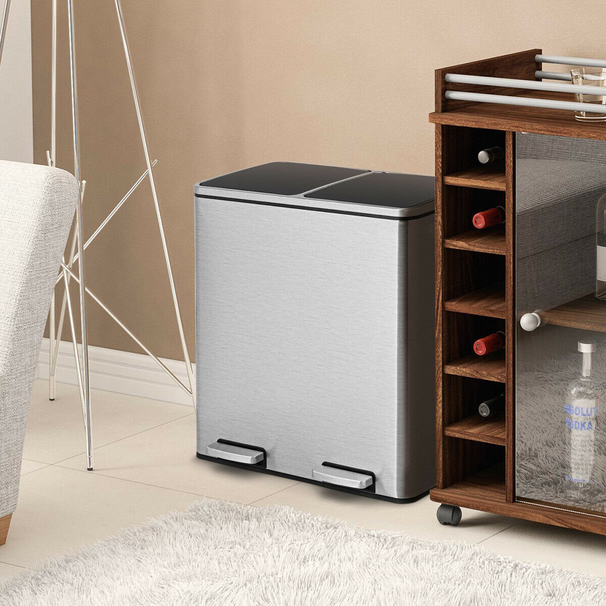 Gymax Dual Stainless Steel 16 Gallon Step on Multi-Compartment Trash ...