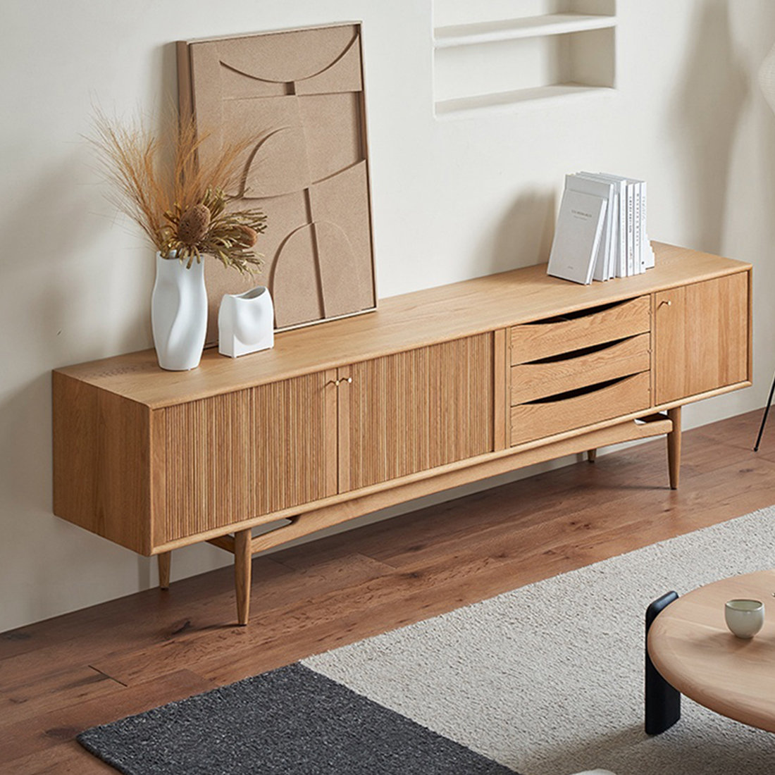 AWORET Oak Wood TV Stand with Spacious Storage | Wayfair