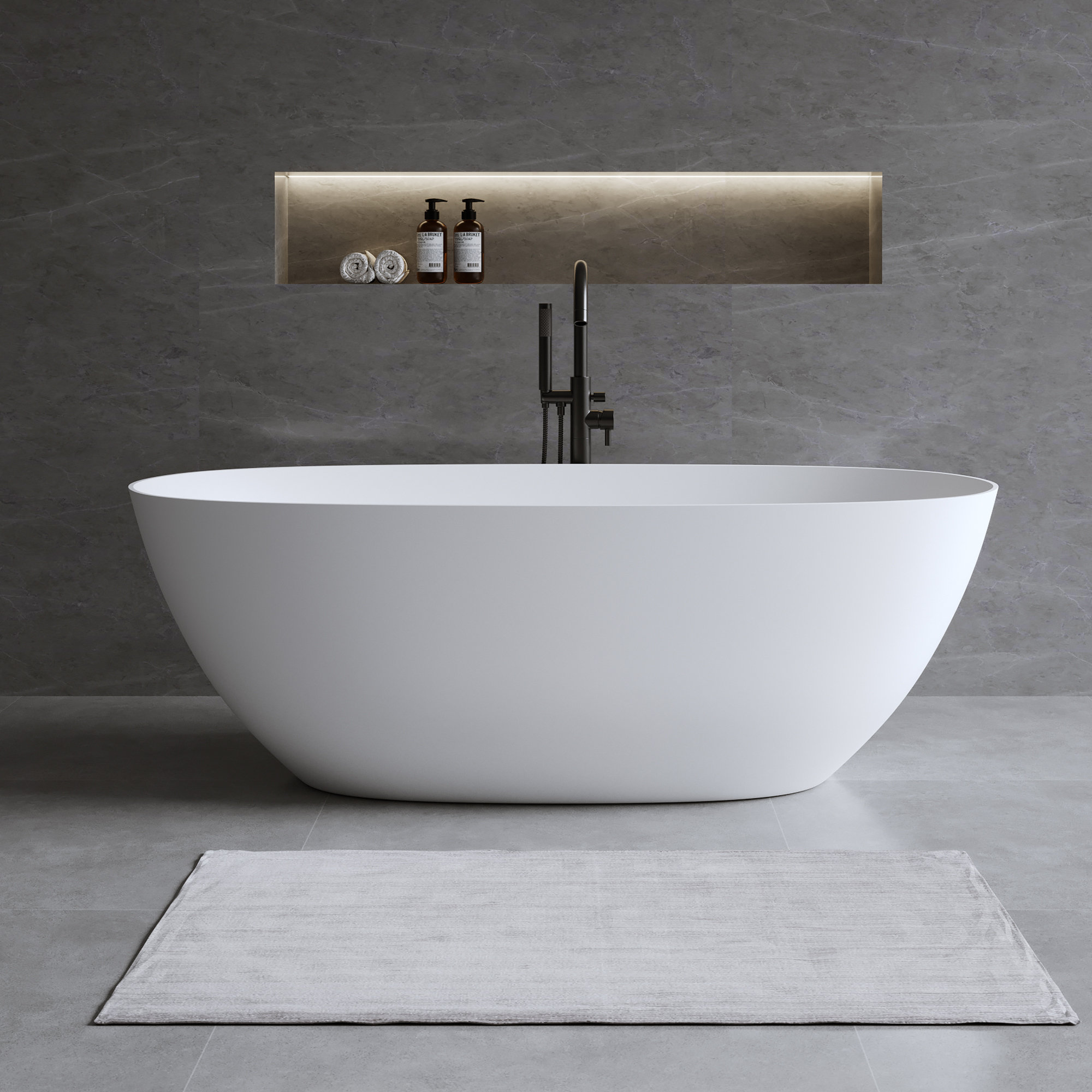 Joqixon 65" x 31.5" Freestanding Solid Surface Soaking Stone Resin ...