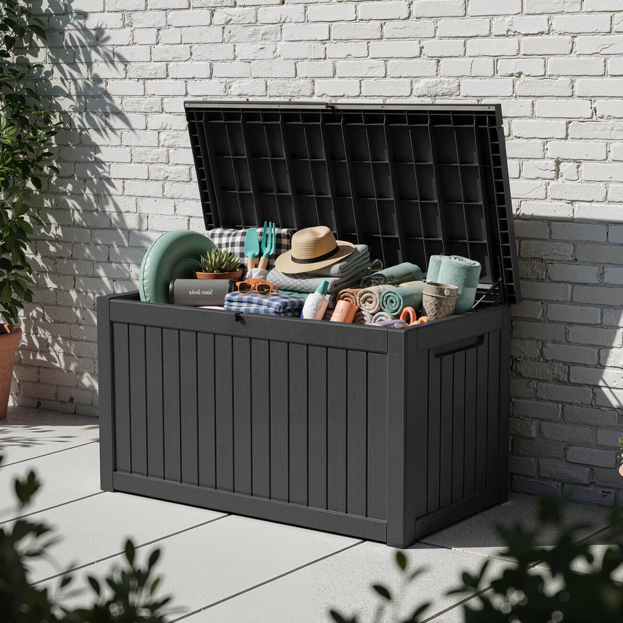 MINDYES 57.92"w 230 Gallon Water Resistant Resin Lockable Deck Box ...