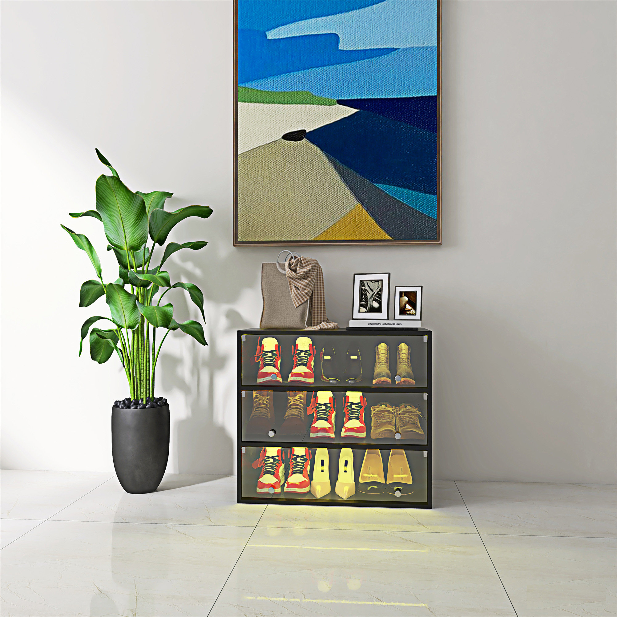 Ivy Bronx LED Light Shoe Box Three Layers With Glass Doors | Wayfair