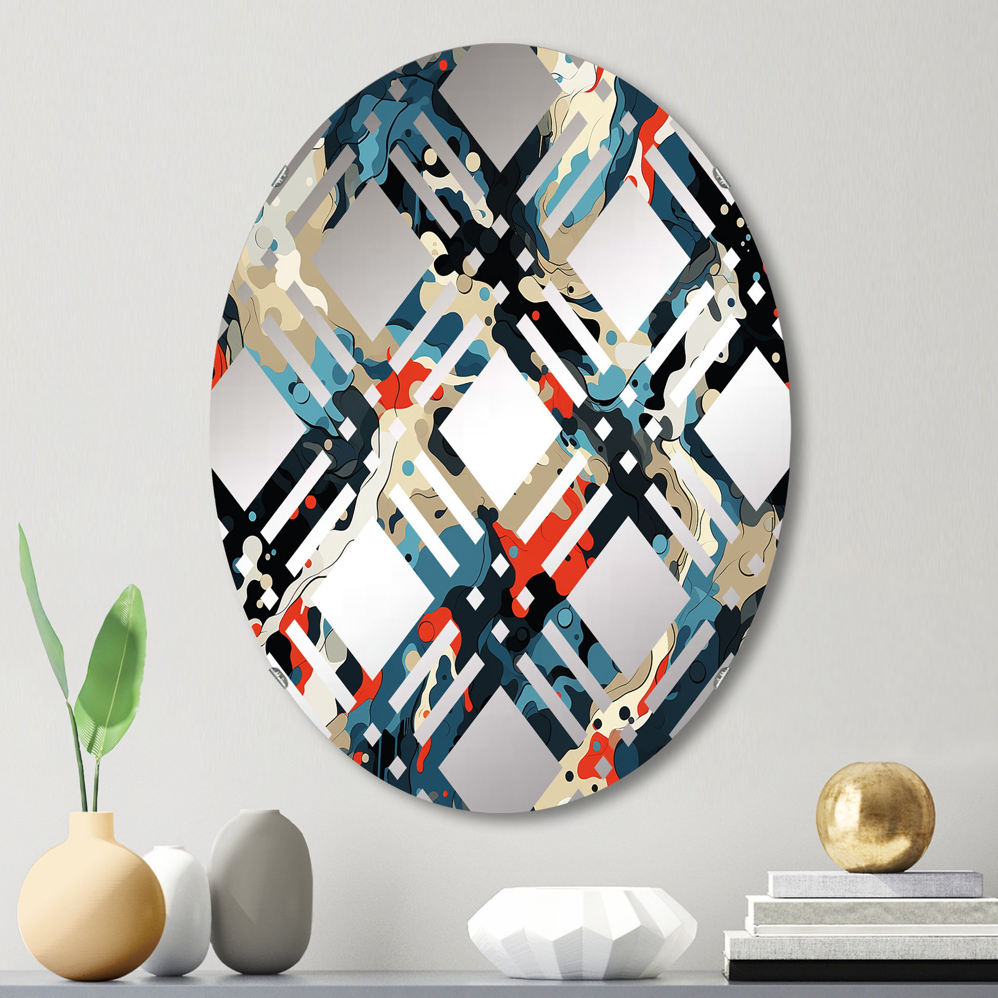 Design Art Industrial Fusion II - Plaid Decorative Mirror Oval ...