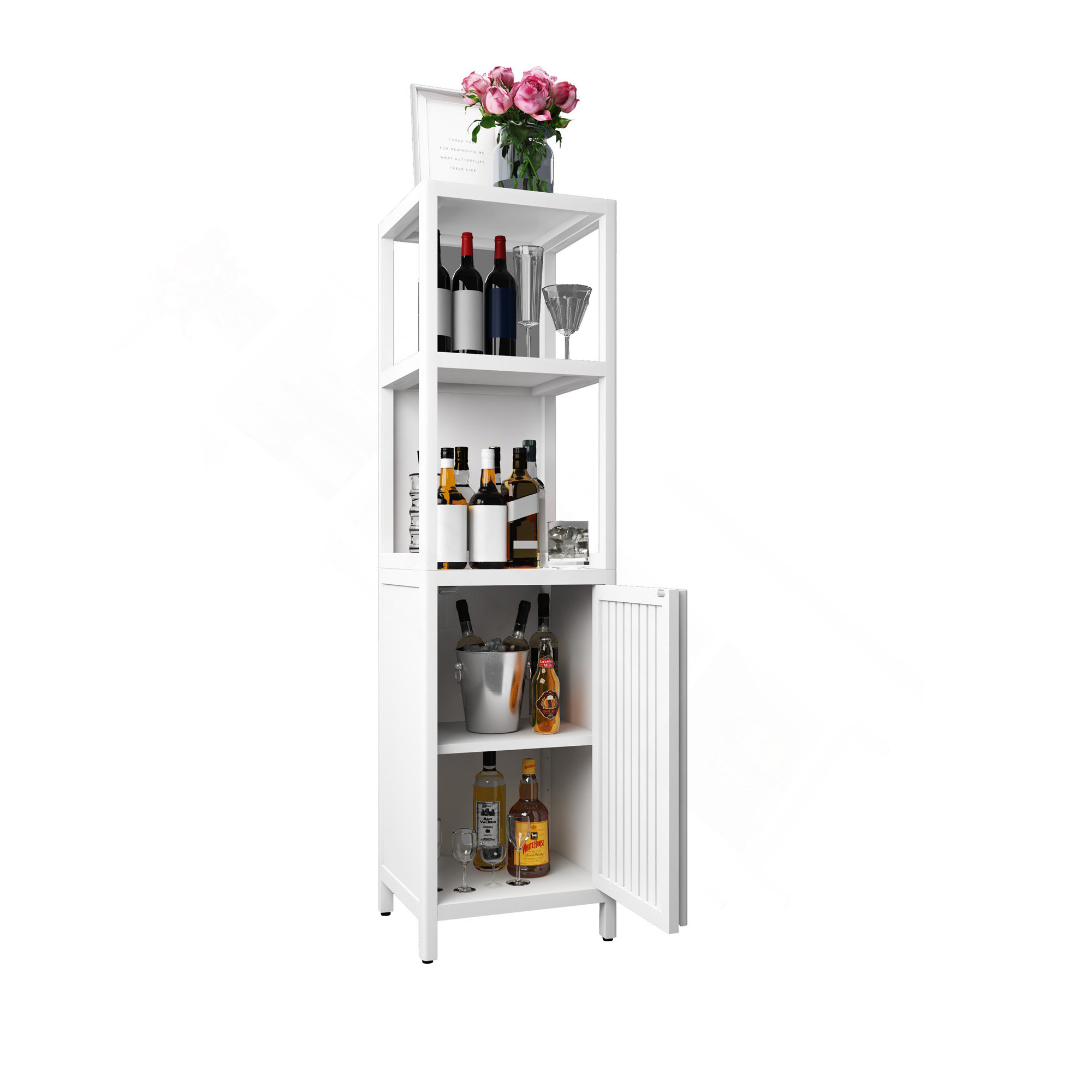 Highland Dunes A 52-Foot-Tall White Linen Tower Bamboo Storage Cabinet ...