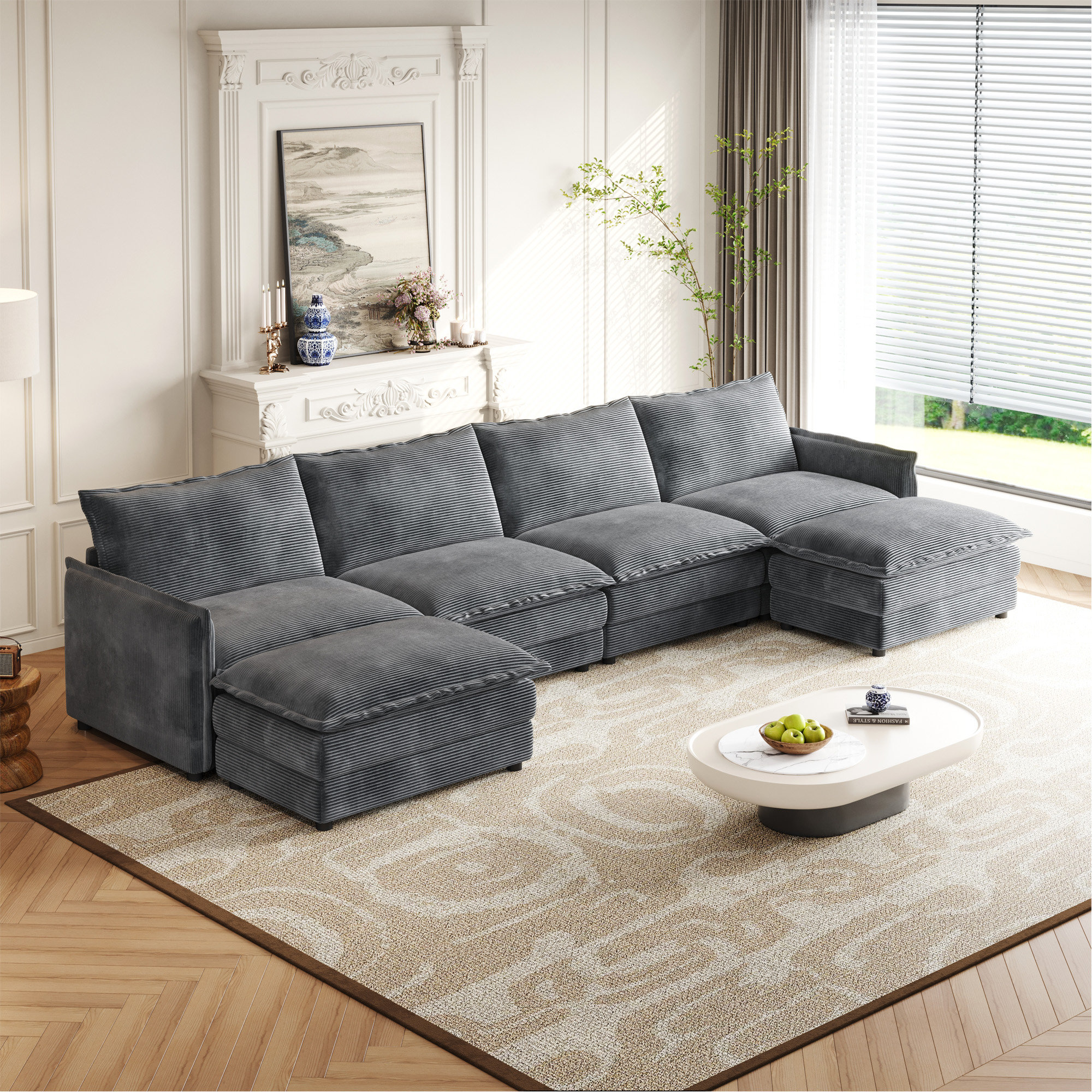 Hokku Designs Luxurious Corduroy Cloud Couch With Versatile Footrest ...