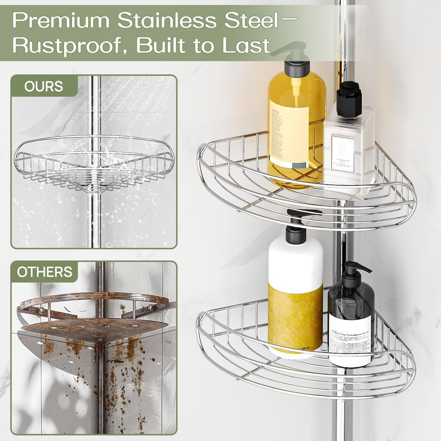 Rebrilliant Corner Shower Organizer Tension Rod, 4 Tier Adjustable ...