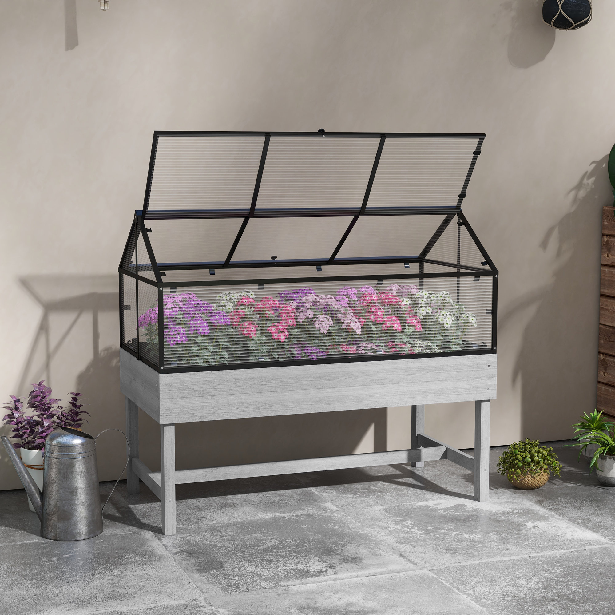 Arlmont & Co. Raised Garden Bed with Cold Frame Greenhouse Vent ...