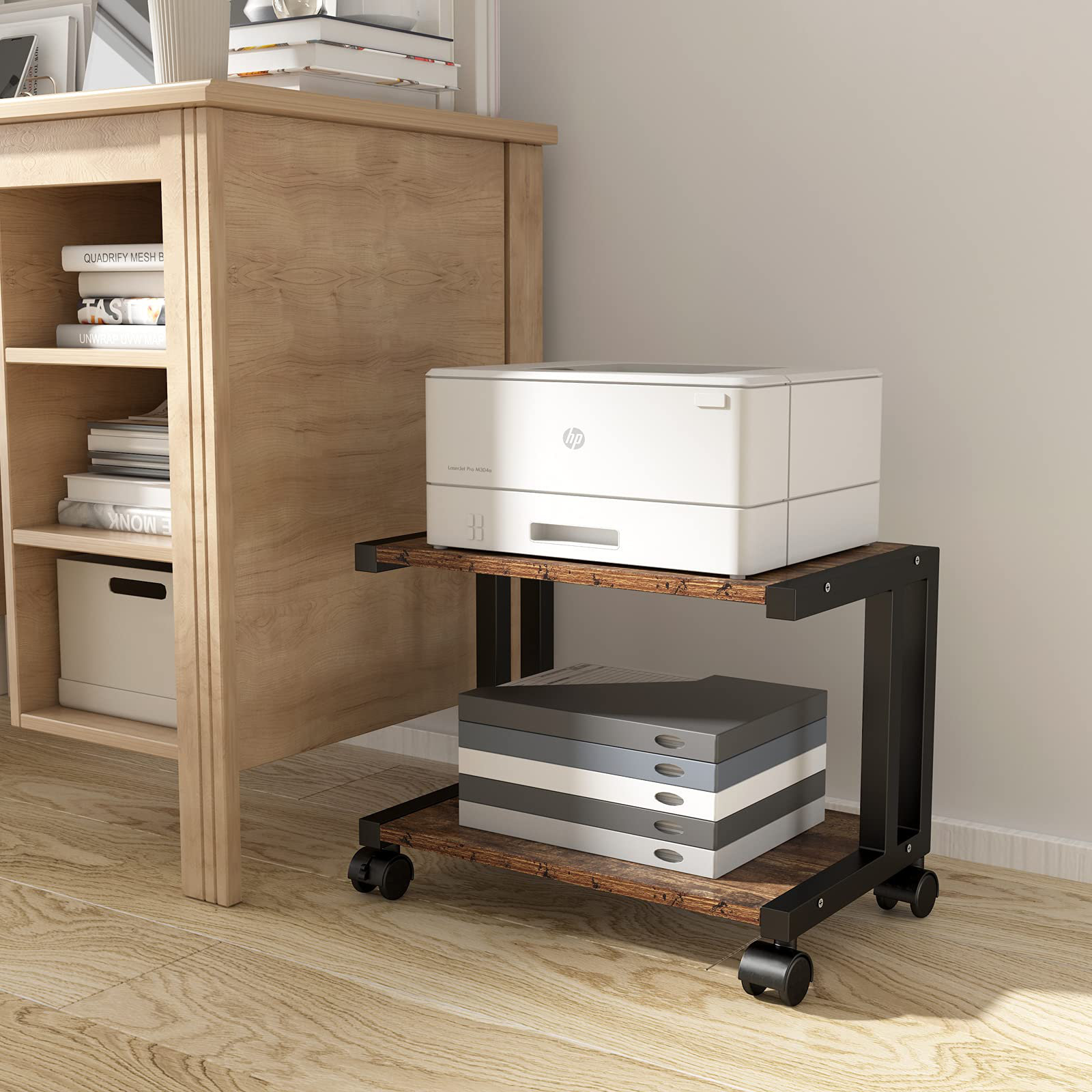 Bassetts Vintage 2-Tier Printer Rolling Cart, Mobile Printer Stand ...