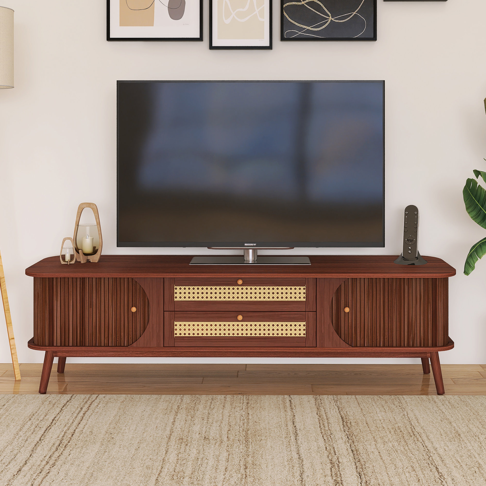 Bay Isle Home™ Solid Wood Legs Modern TV Stand Fits Tvs Up To 60 To 69 ...
