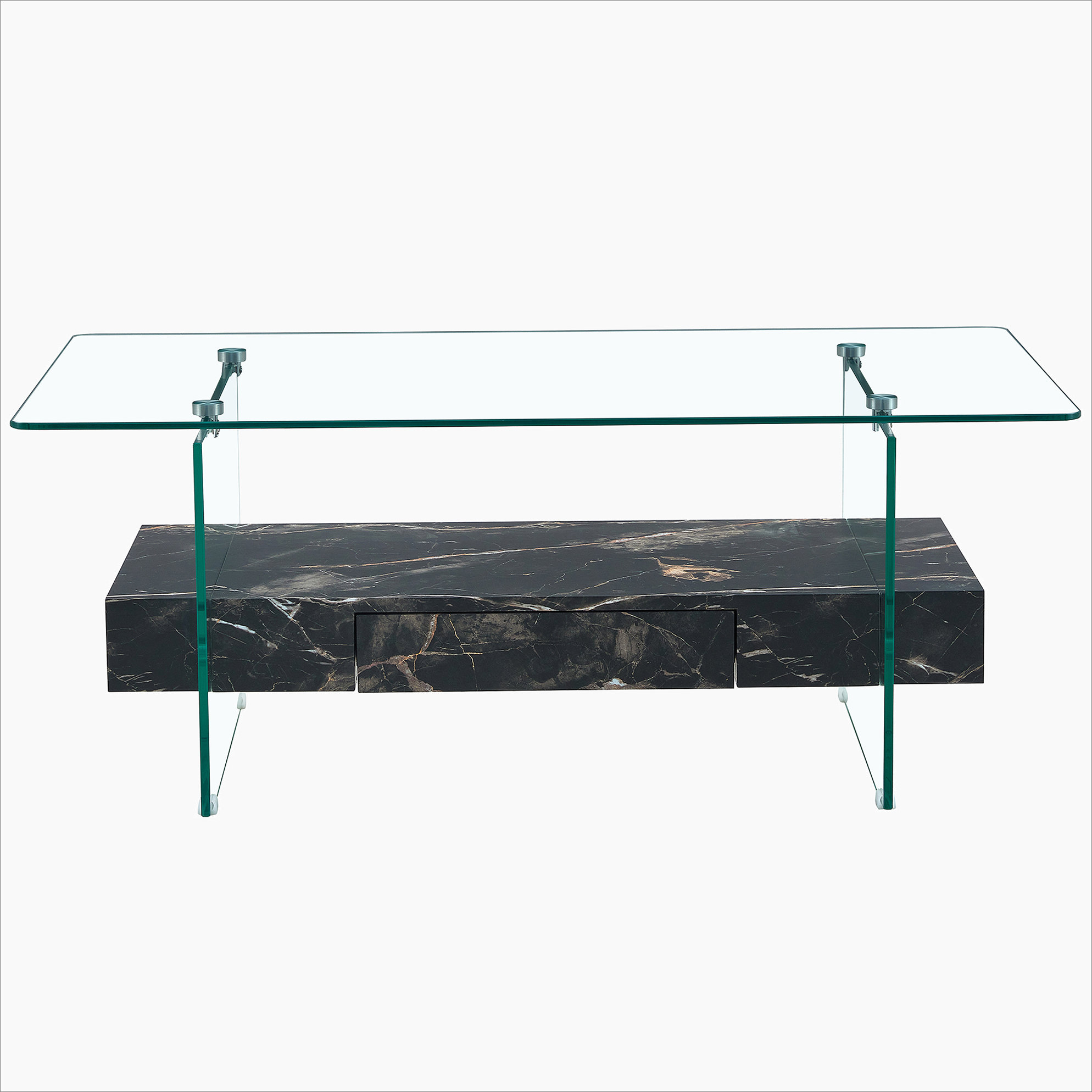Latitude Run® 43.3 Inch Modern Two-Tier Coffee Table - Clear Tempered ...