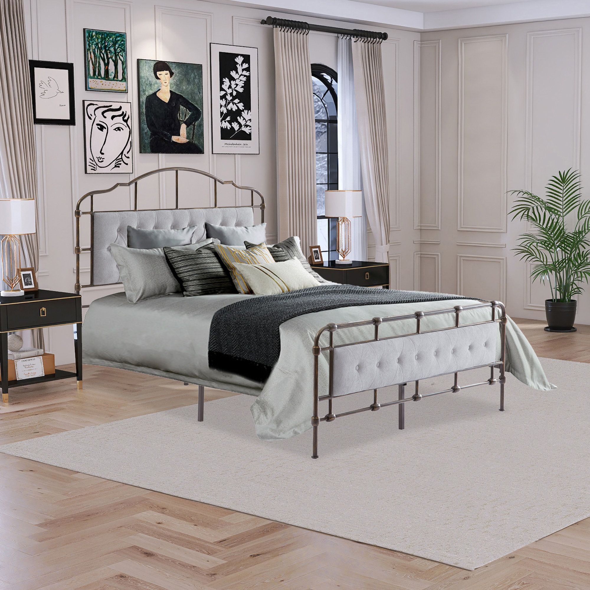 Williston Forge Jerelly Upholstered Metal Open-Frame Bed | Wayfair