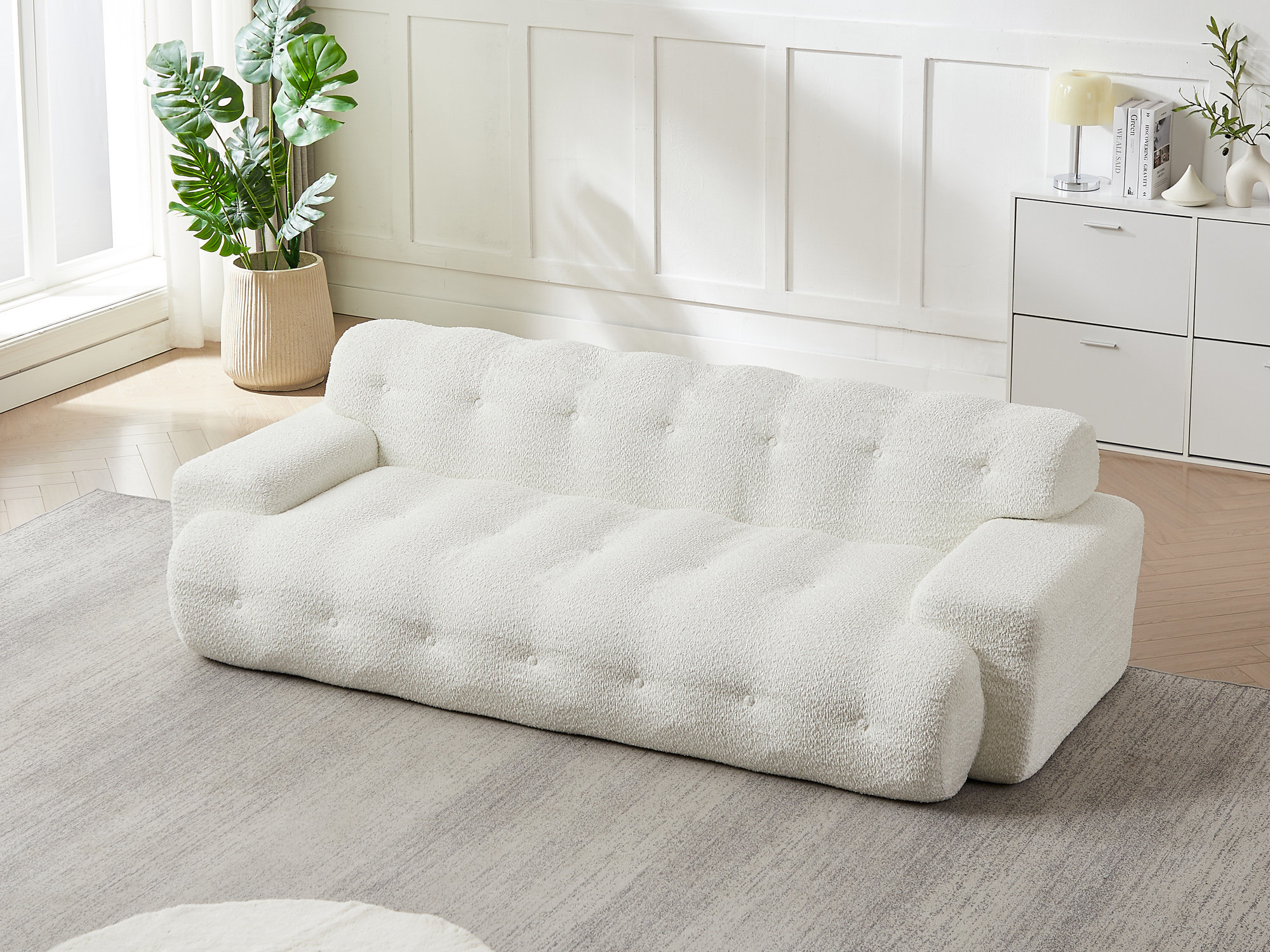 Latitude Run® 87'' Square Arm Sofa 3 Seater, No Assembly Required ...