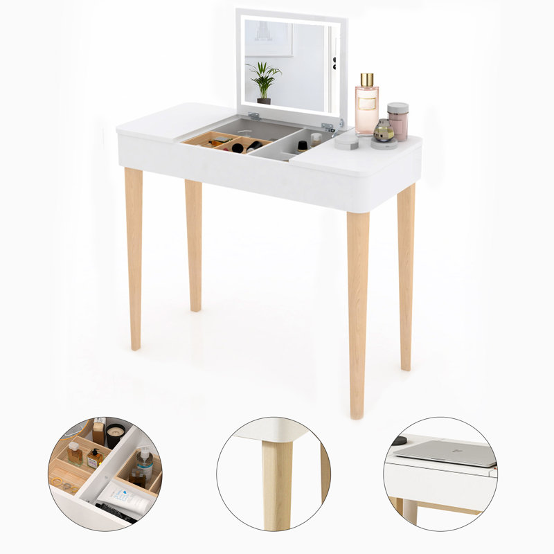 George Oliver Vanity Table With Flip Top Mirror,wooden Makeup Dressing ...
