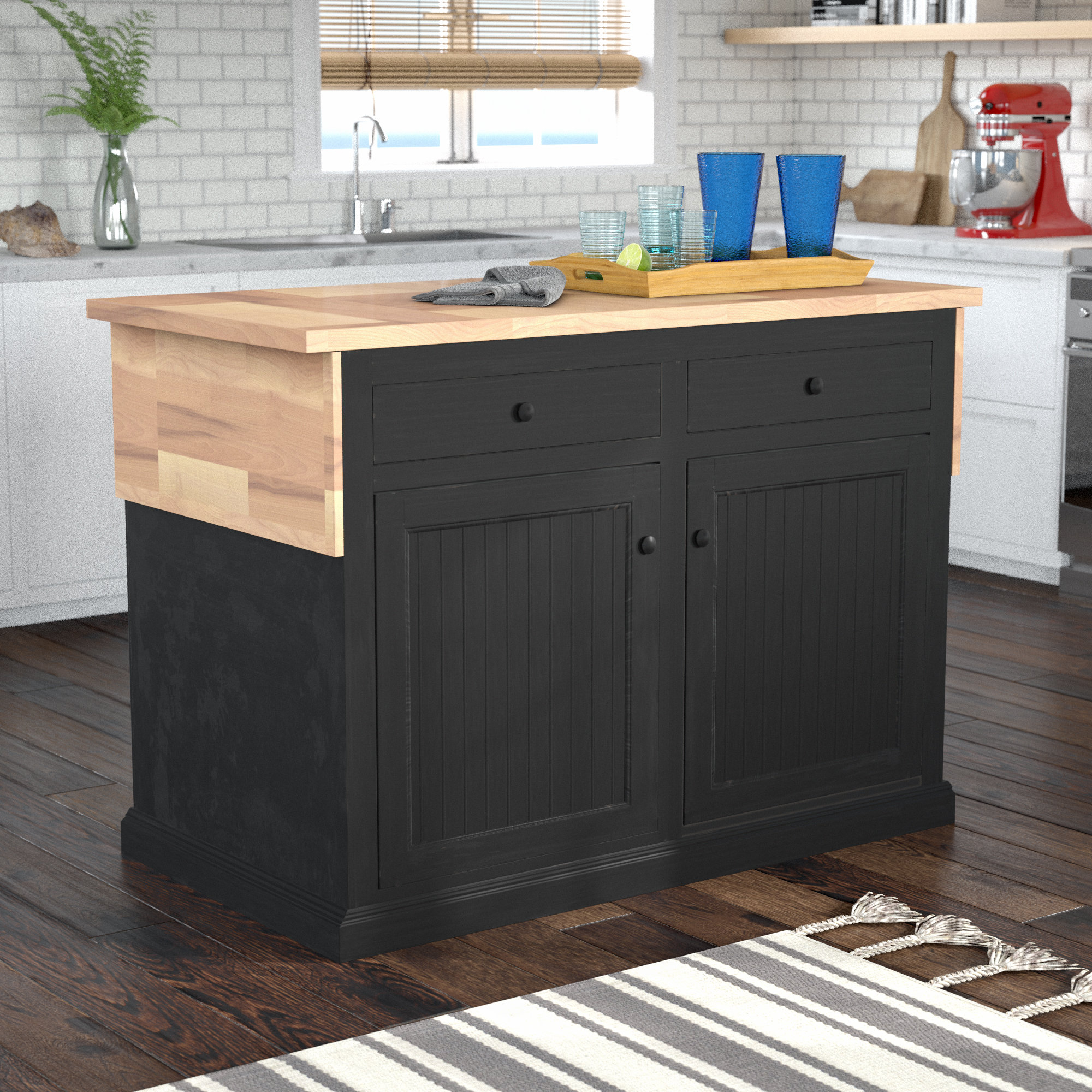 Breakwater Bay Meredith Kitchen Island with Butcher Block Top & Reviews ...