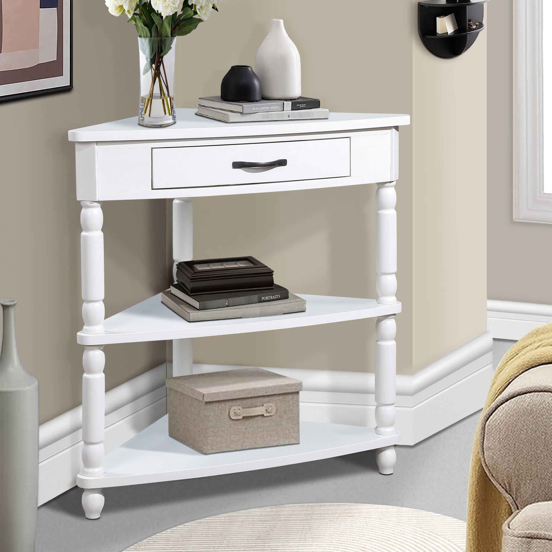 Latitude Run® 33.8'' Triangle End Table With 3 , Solid Wood Legs ...