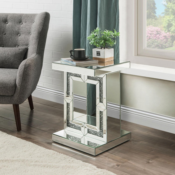 Everly Quinn Noralie Glam Accent Table with Pedestal Base in Mirrored ...