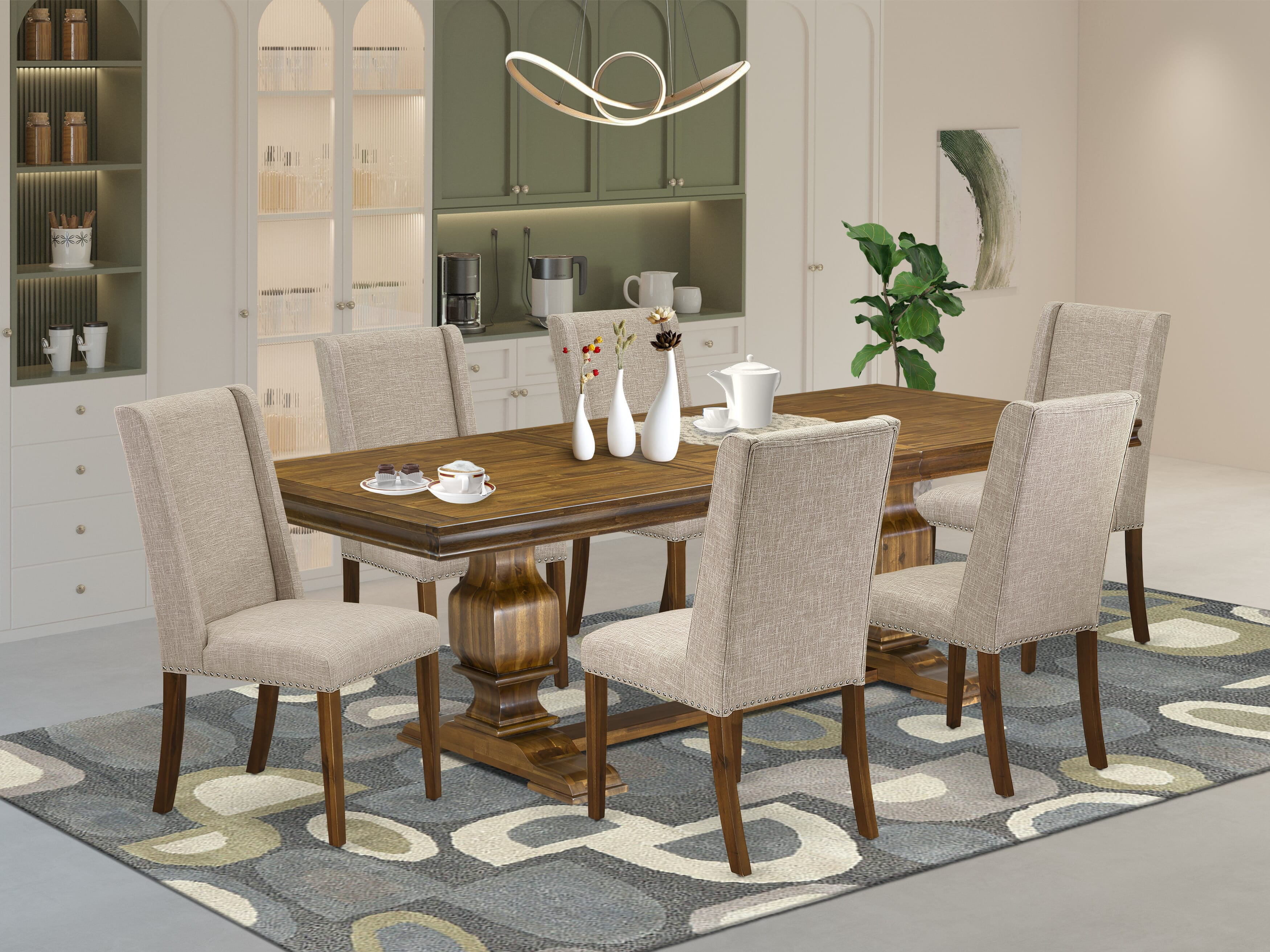 Red Barrel Studio 7-piece dining table set consists of a dinner table ...