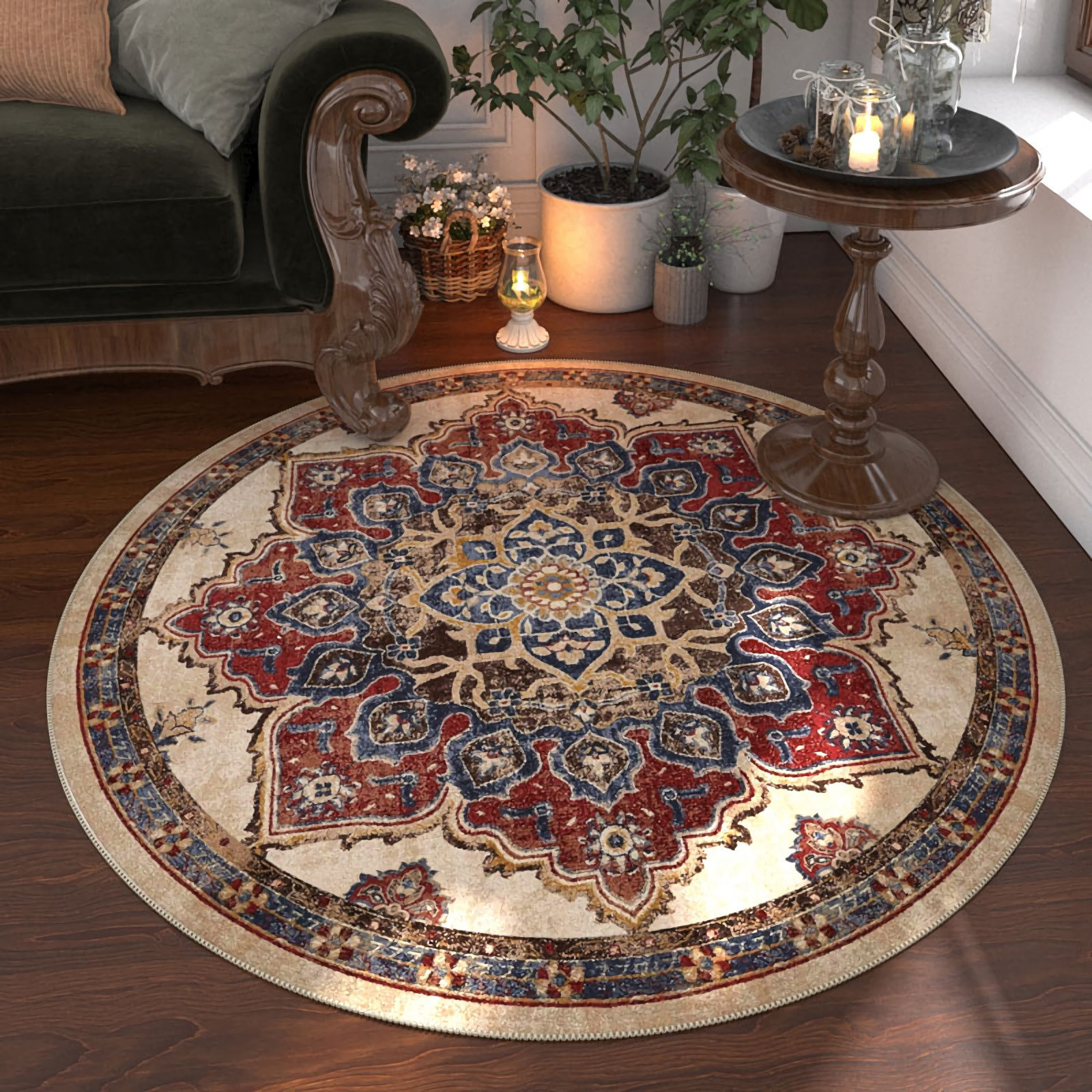 PURHOC Retro American Nordic Circular Carpet Living Room Bedroom Study ...