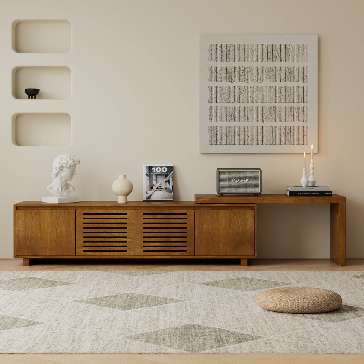 Millwood Pines Erela 63" Mid-Century Modern Extendable TV Stand For Tvs ...