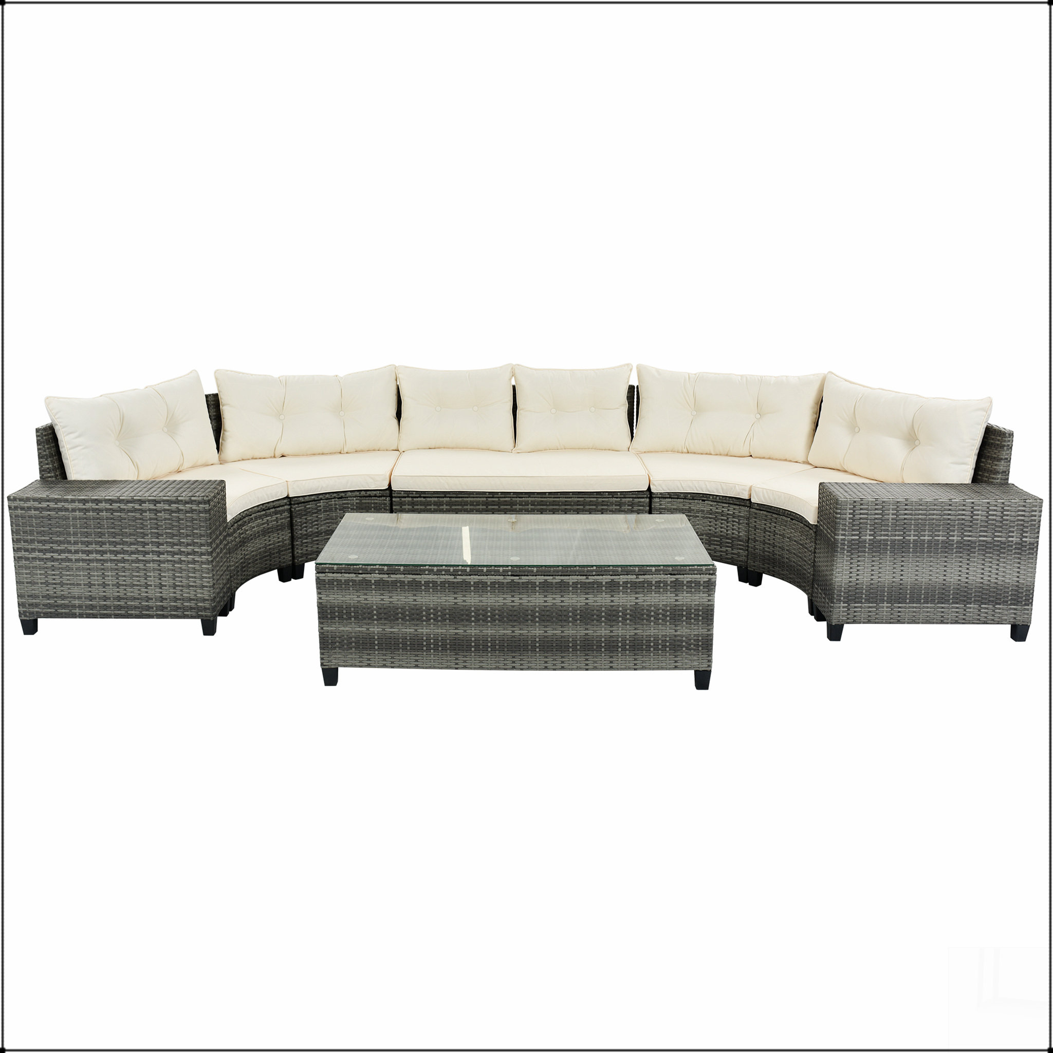 Latitude Run® 8-pieces Outdoor Wicker Round Sofa Set, Half-Moon ...