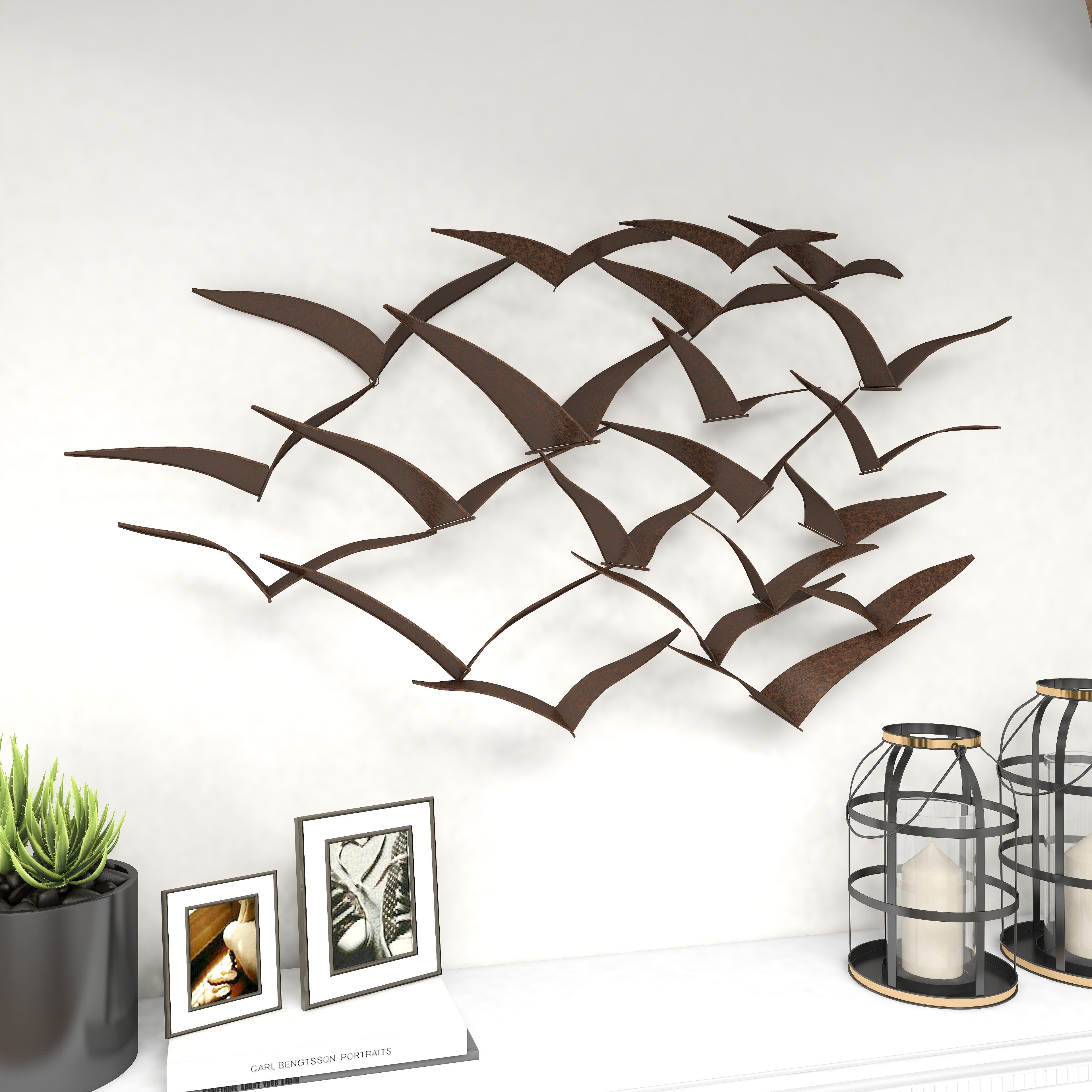 Highland Dunes Metal Flying Flock Of Bird Home Wall Decor & Reviews ...