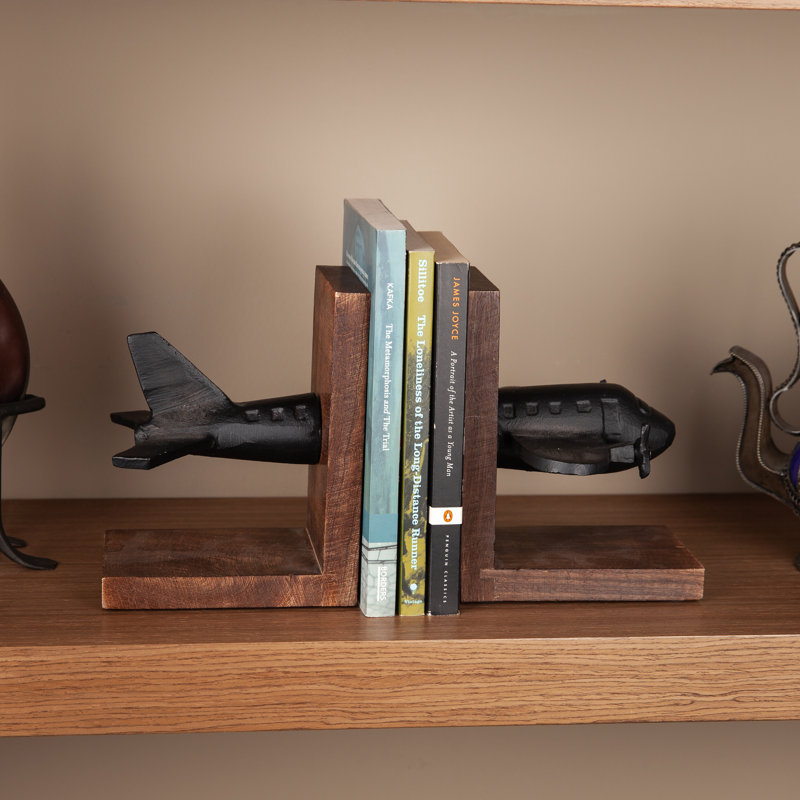 Red Barrel Studio® Airplane Metal and Wood Non Skid Bookends & Reviews ...