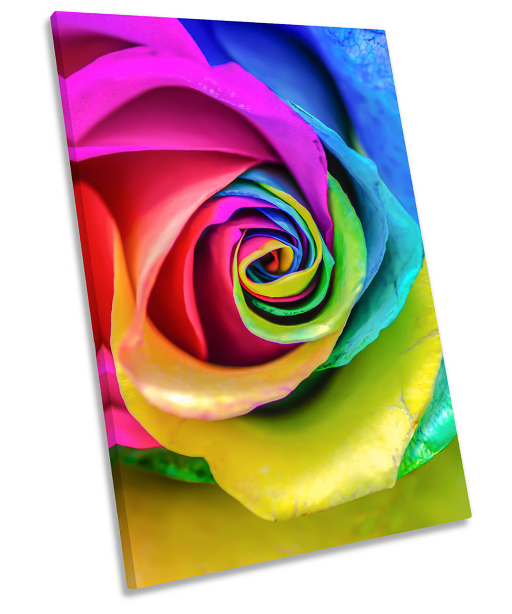 17 Stories Rainbow Rose Flower Modern - Wrapped Canvas Painting ...