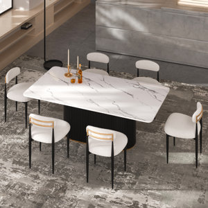 Mercer41 Ackley Faux Marble Dining Set, Modern Dining Table And Chair ...
