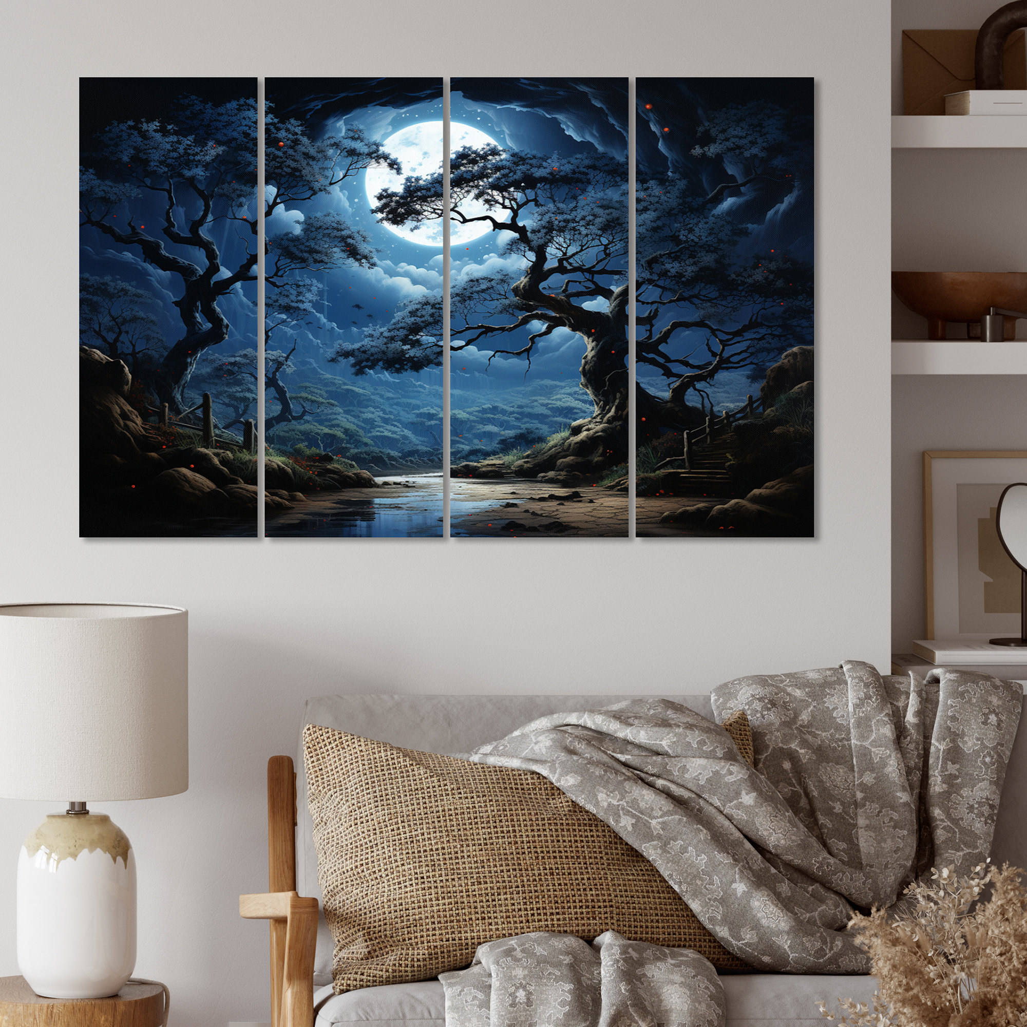Winston Porter Tree Blue Moonlit Canopy - Landscapes Wall Art Living ...