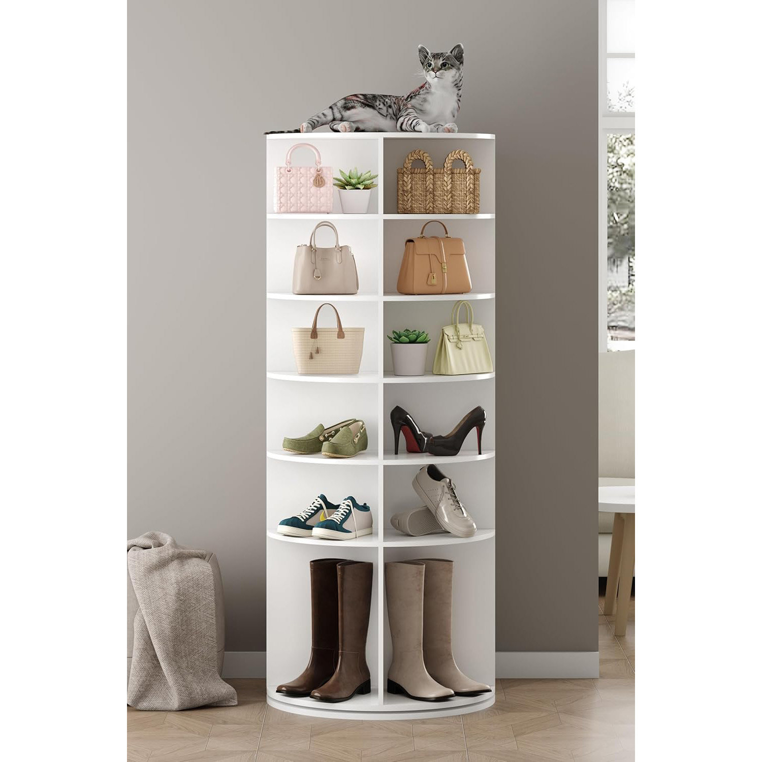Latitude Run® 6 Tier Rotating Shoe Rack Tower Vertical Shoe Cabinet 24 ...