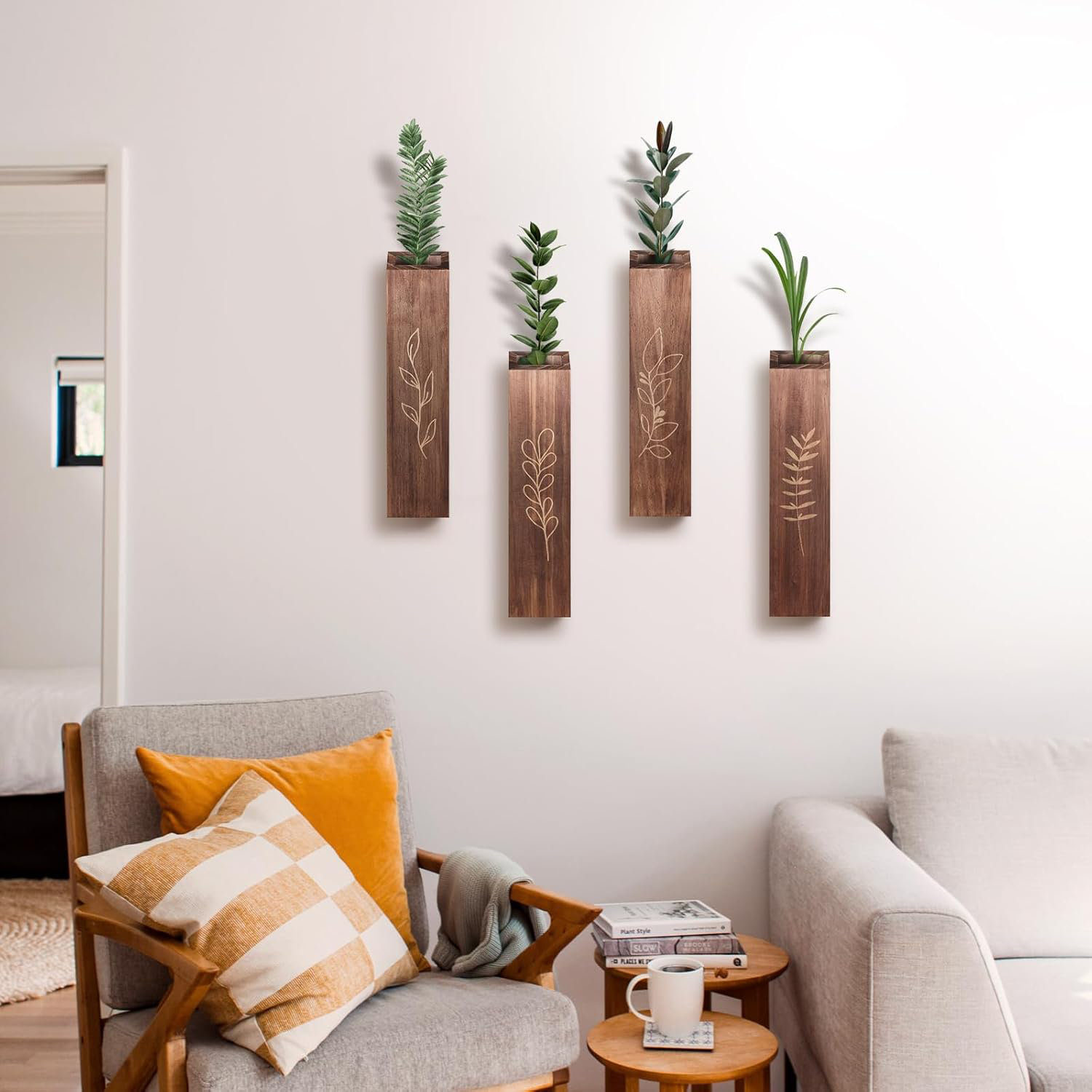 Lark Manor Wood Wall Planter, 4 Pack Indoor Pocket Wall Vases Decor ...