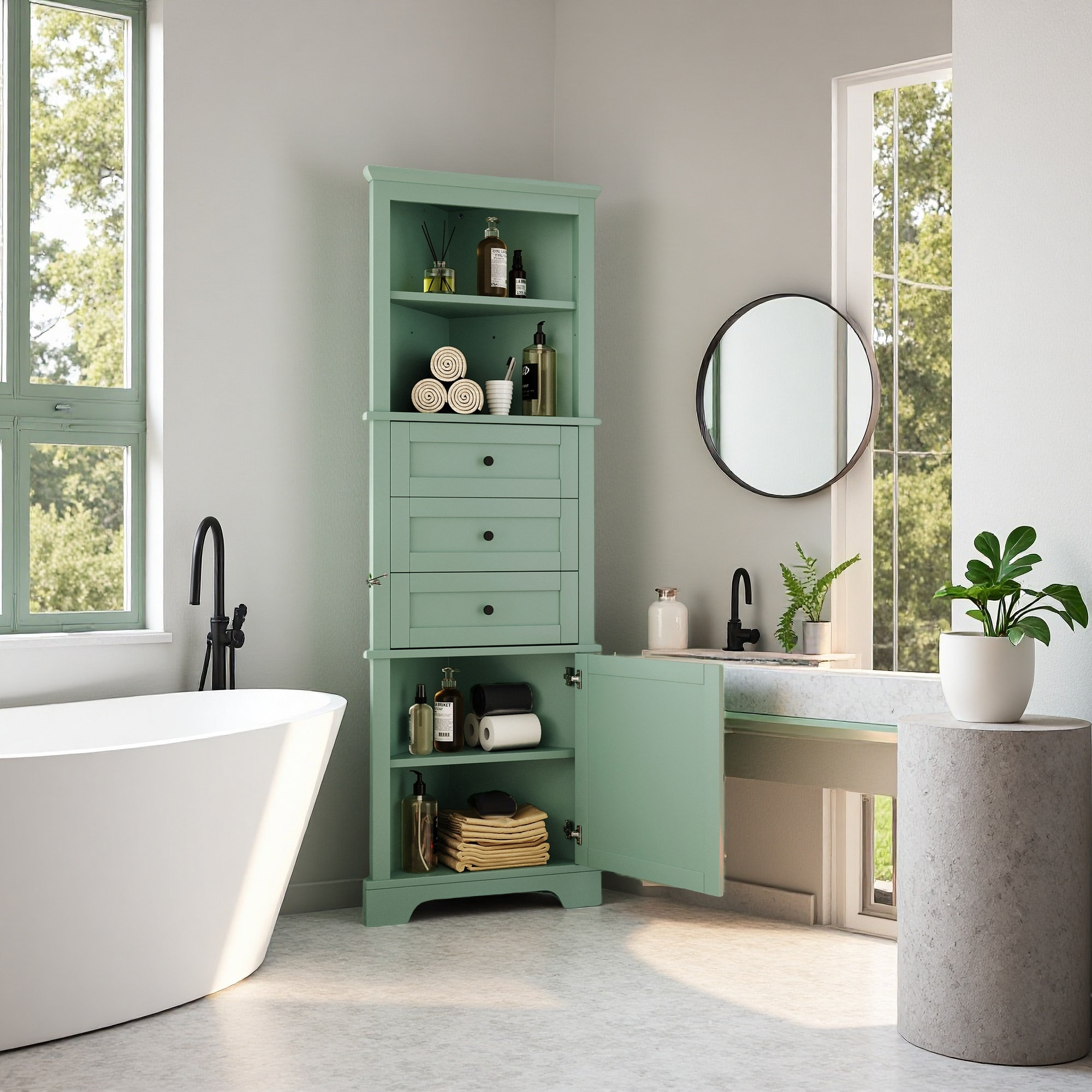 Red Barrel Studio® Triangle Tall Cabinet With 3 Drawers And Adjustable ...