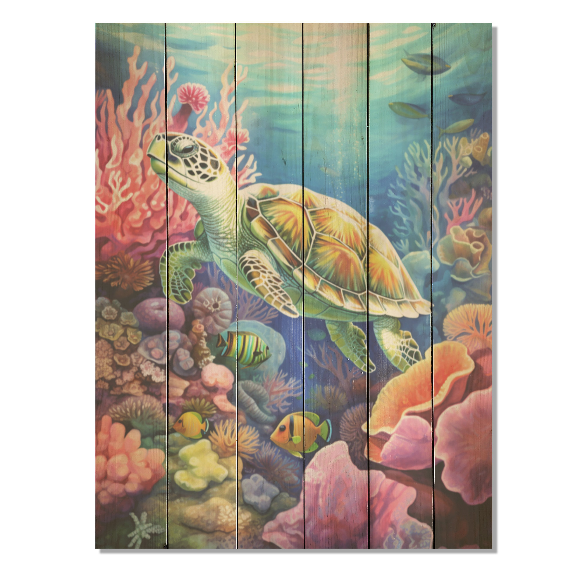 Beachcrest Home™ Turtle Colorful Life - Coastal Coral Under Water Wood ...