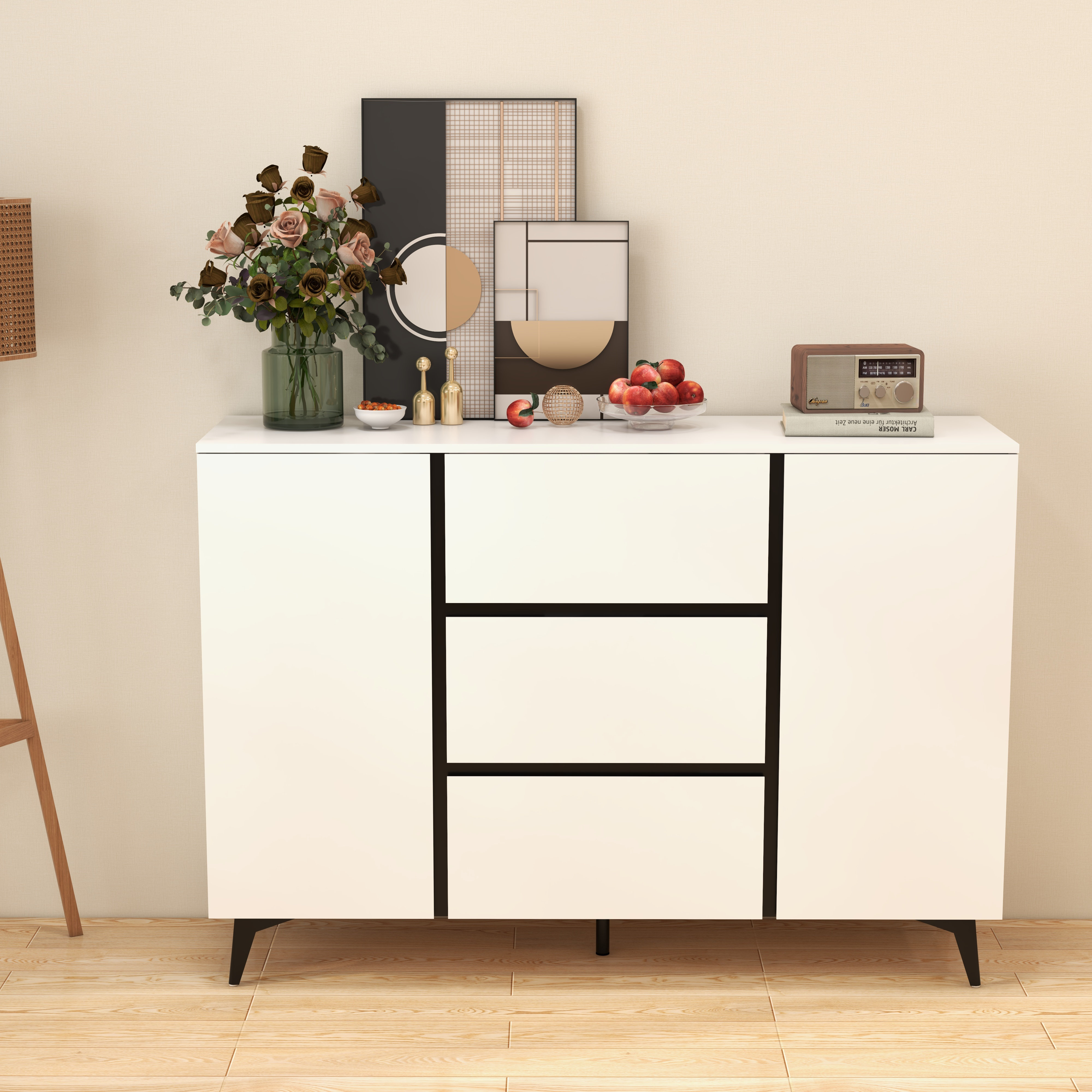 Ivy Bronx 55" Sideboard With 2 Adjustable Shelves, Black And White Wine ...