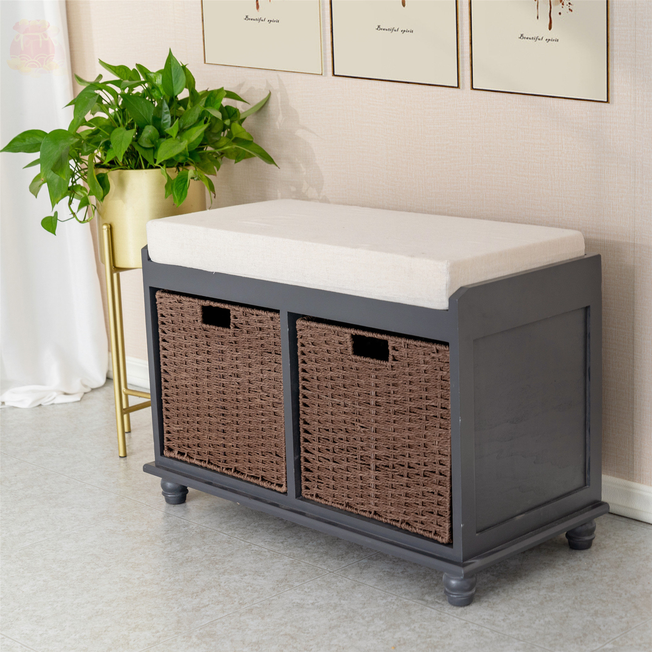 Alcott Hill® Charming Shoe Storage Bench with Cushion and Drawers for ...