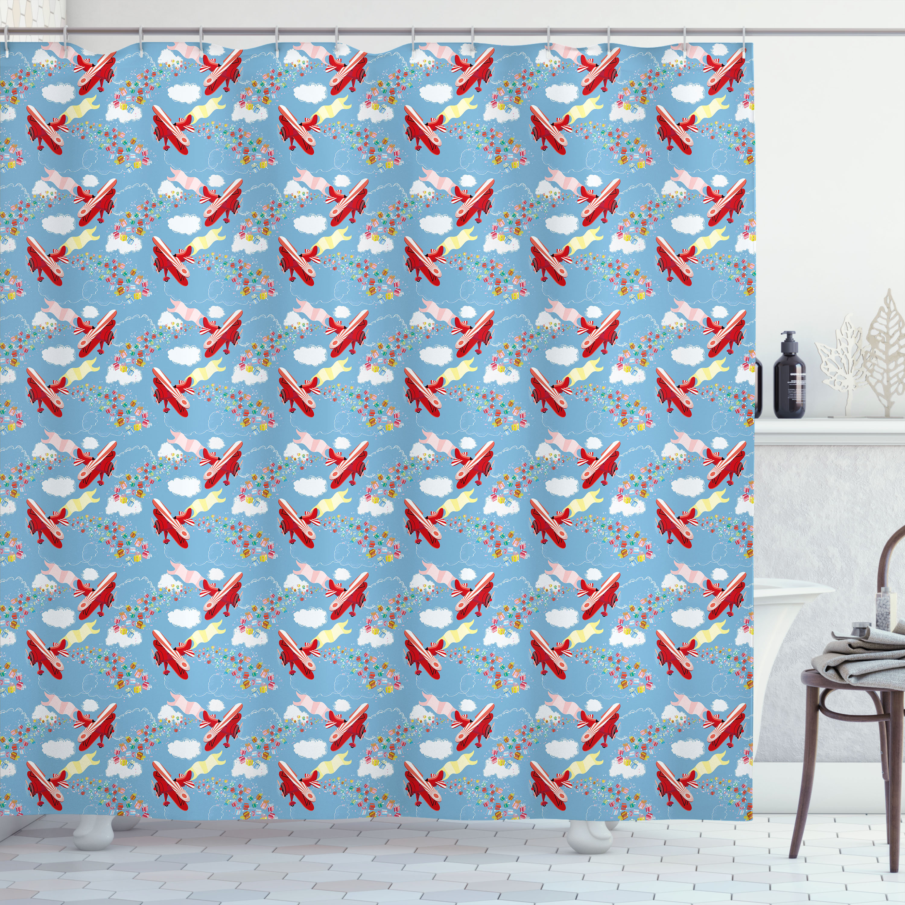 East Urban Home Airplane Shower Curtain Airships Present Boxes ...