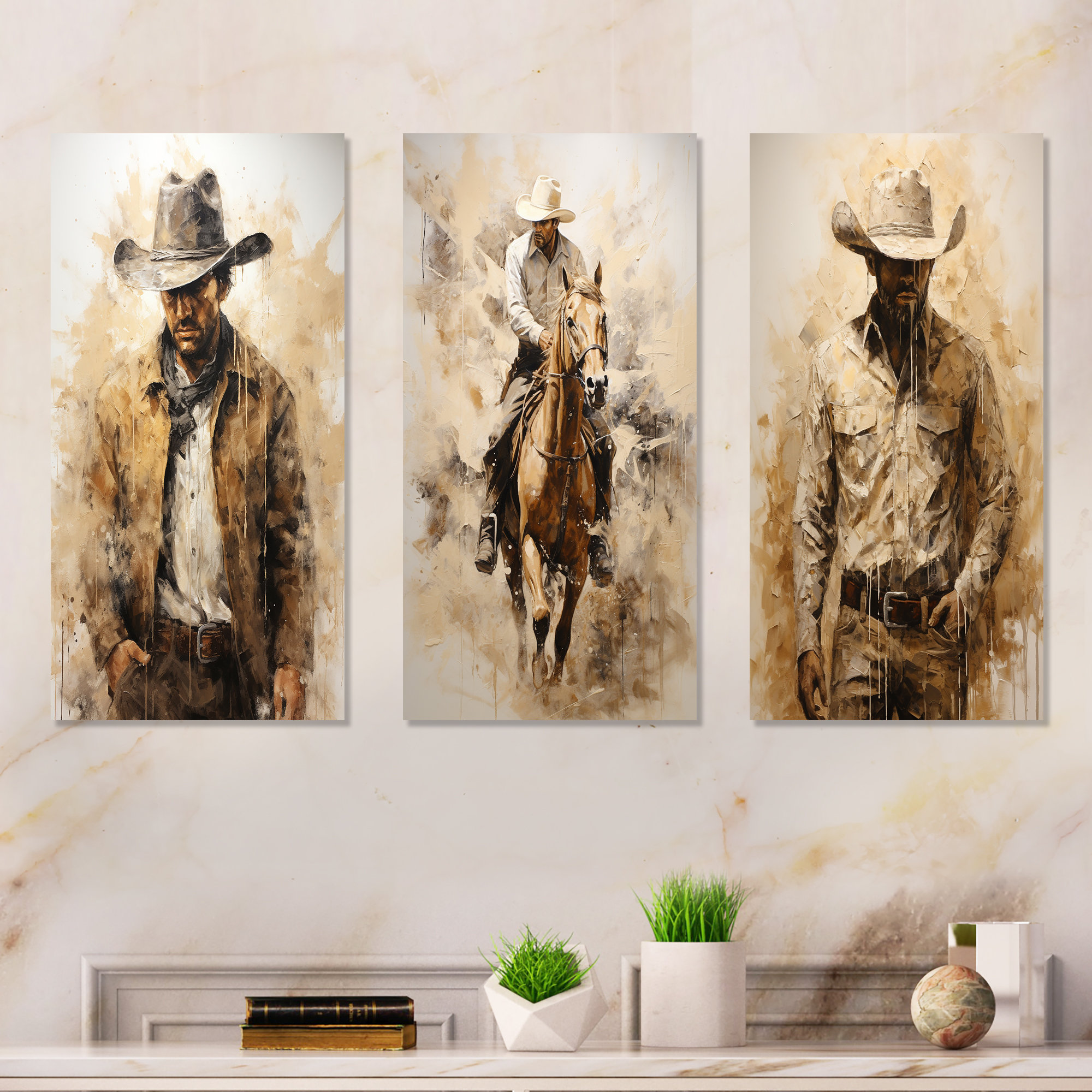 Loon Peak® Minimalism Cowboy Painting - Cowboys Canvas Art Print Set Of ...